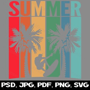 Summer Beach Surfing SVG PNG Files Palm Trees Retro Stripes Sunset ...