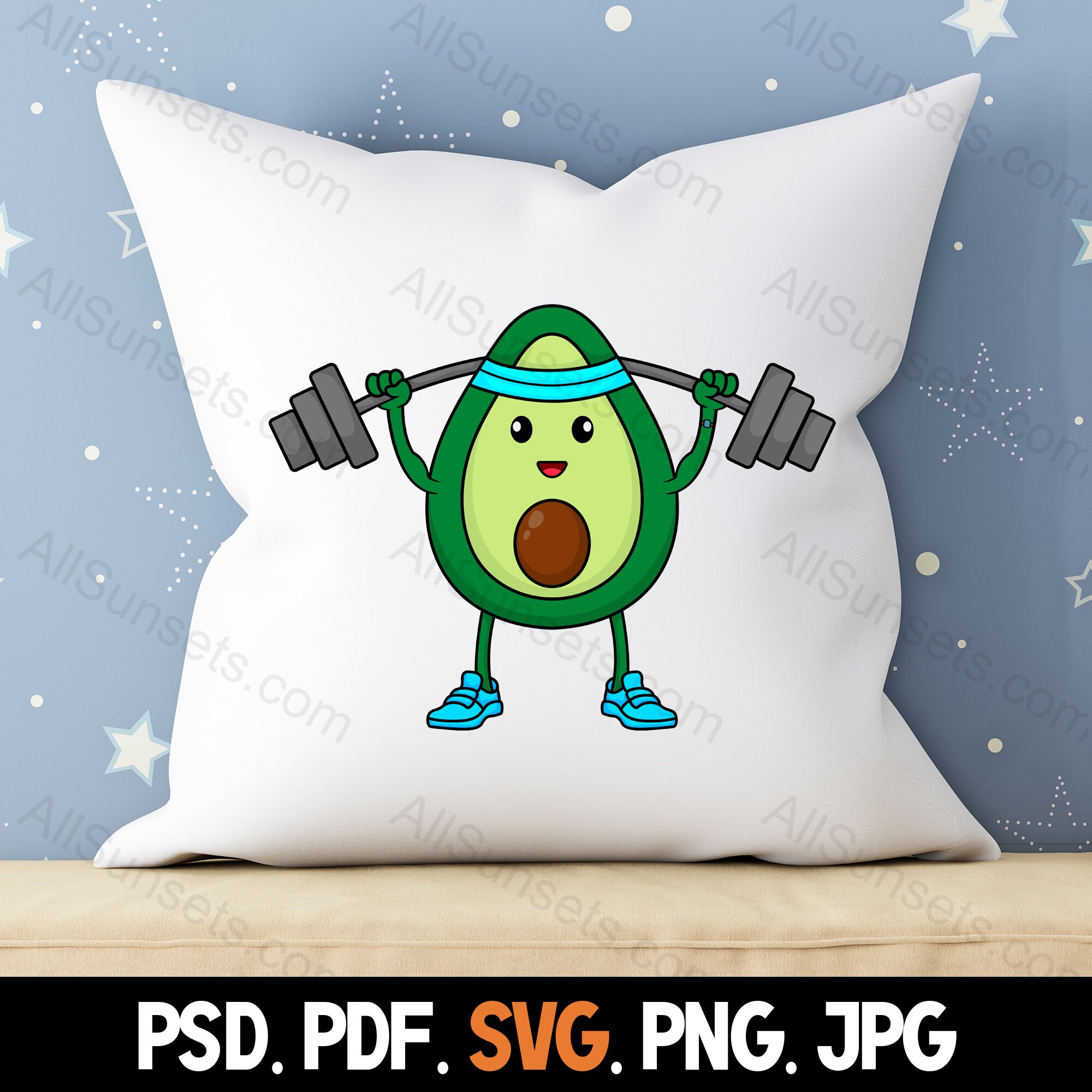 Avocado Weightlifting Exercise Fitness Vegetable Fruit Svg Png Pdf Psd ...