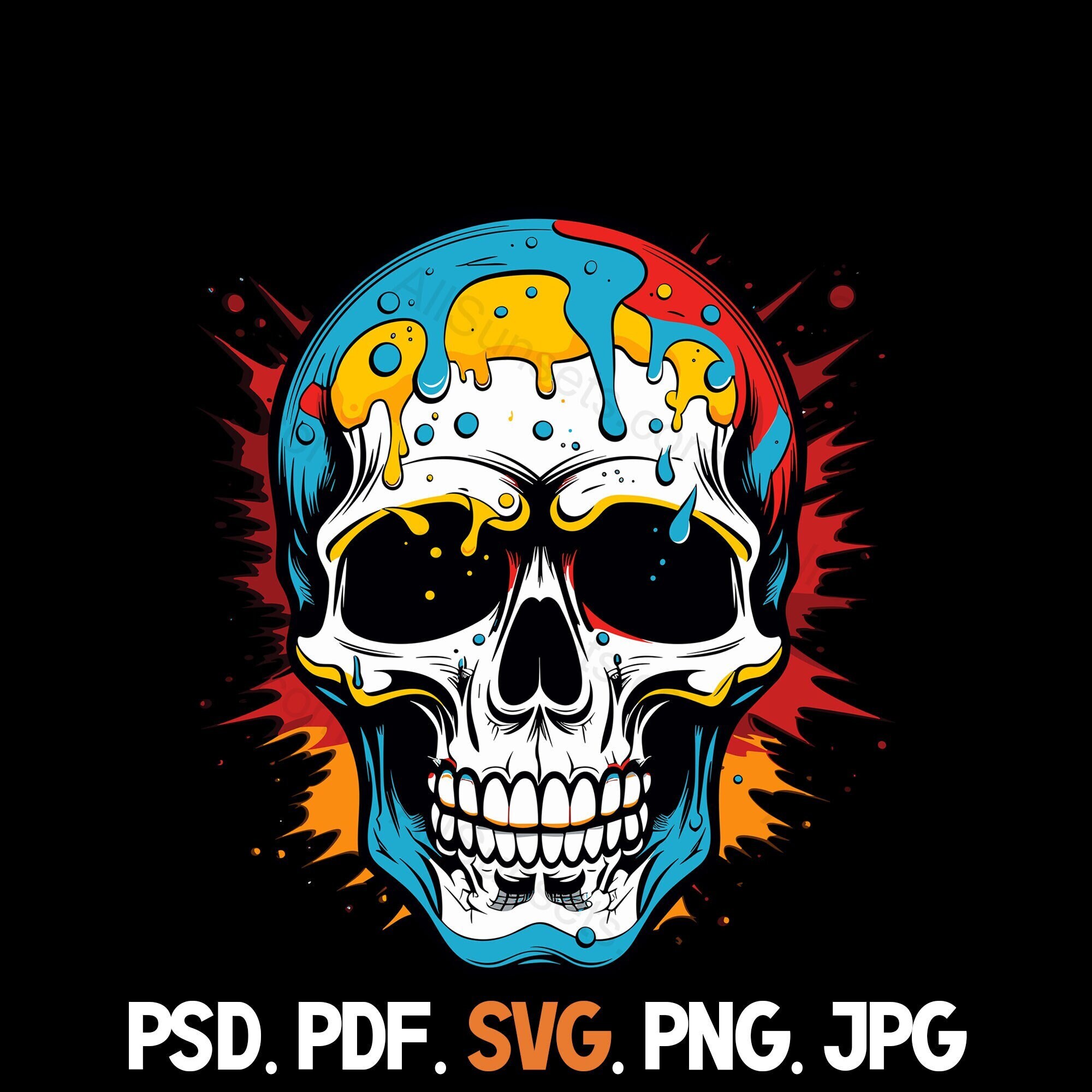 Skull Paint Dripping Svg Png Jpg Pdf Psd File Types Pop Art Splash ...