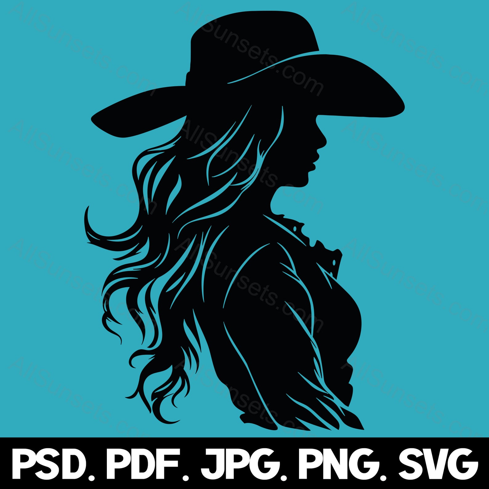 Cowgirl Pretty Long Hair Silhouette Svg Png Pdf Jpg Psd File Types ...