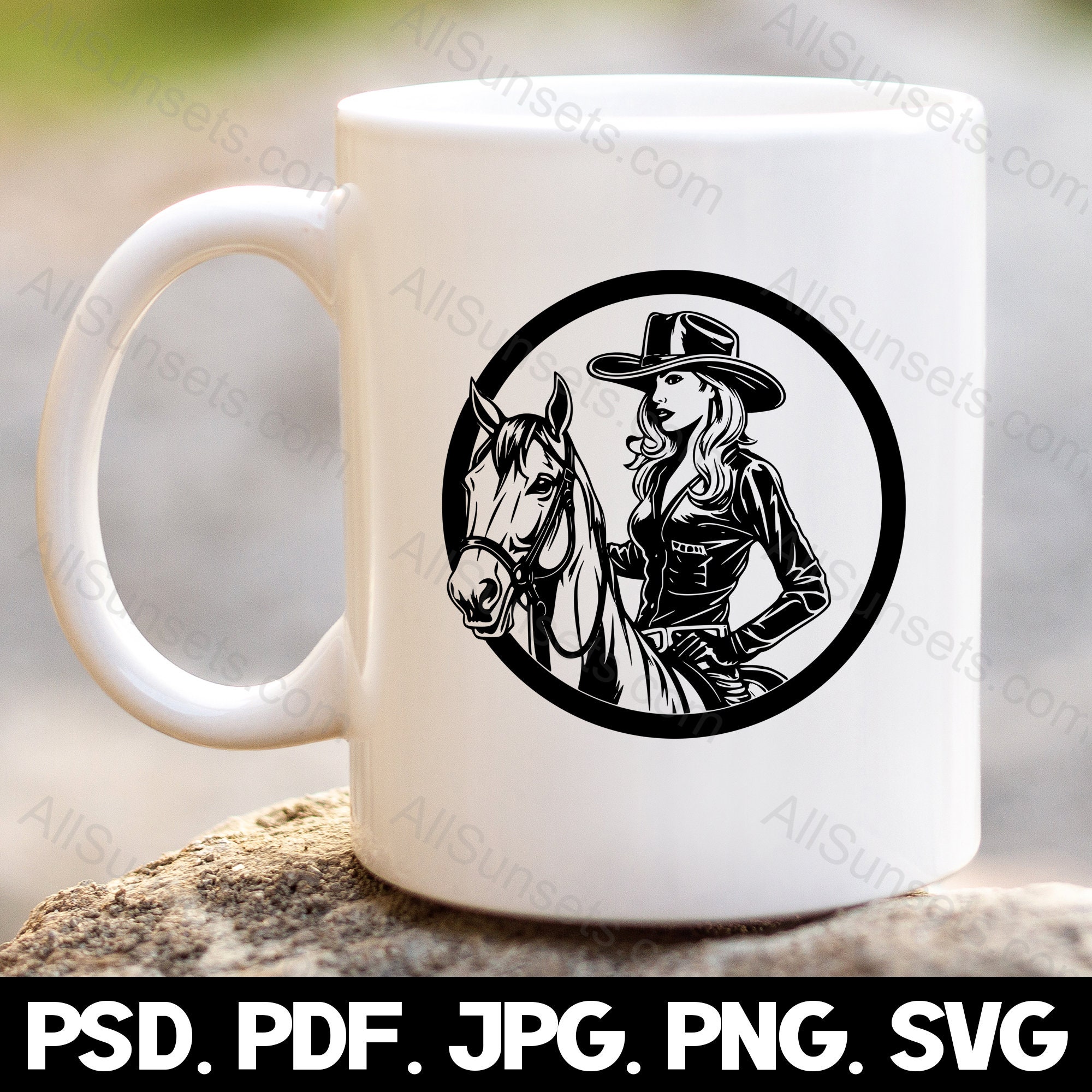 Vaquera Caballo Círculo Silueta svg png pdf jpg psd Archivo - Etsy España