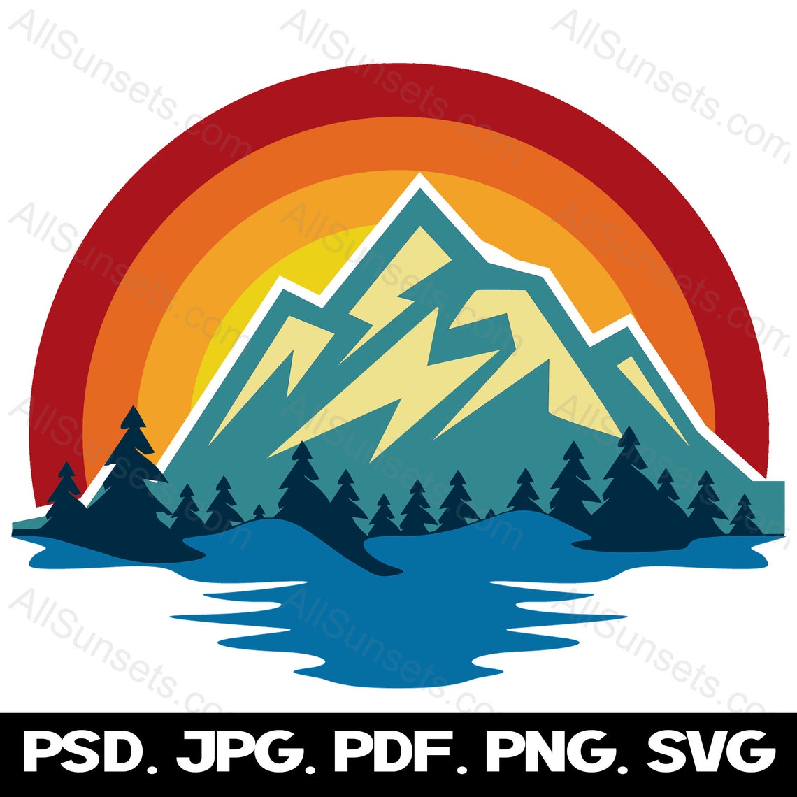Mountain Lake Retro Sunset Svg Png Jpg Psd Pdf File Types - Etsy