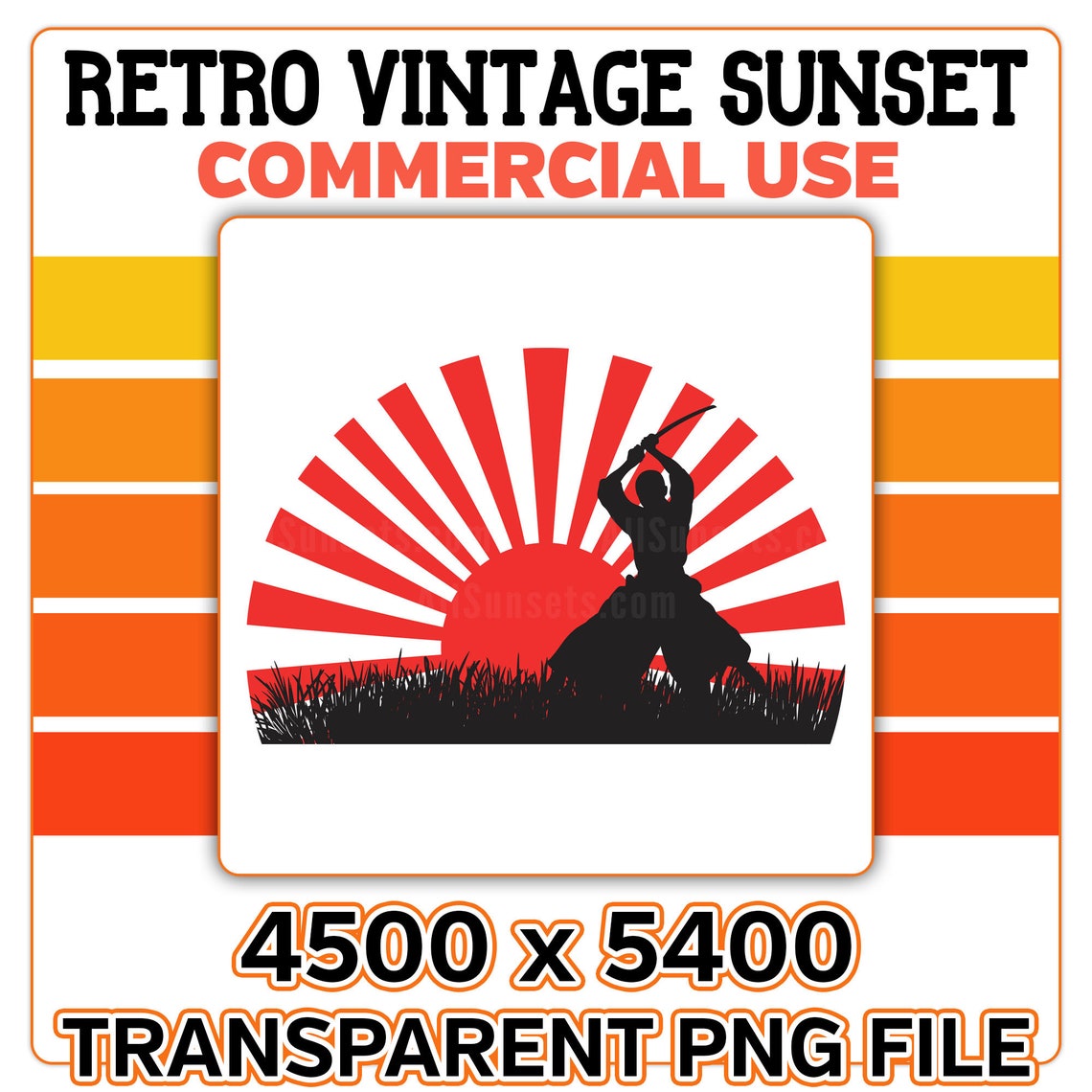 Japanese Samurai Warrior Red Rising Sun Sunset Clip Art PNG File ...