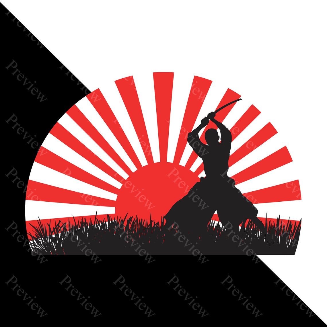 Japanese Samurai Warrior Red Rising Sun Sunset Clip Art PNG File ...