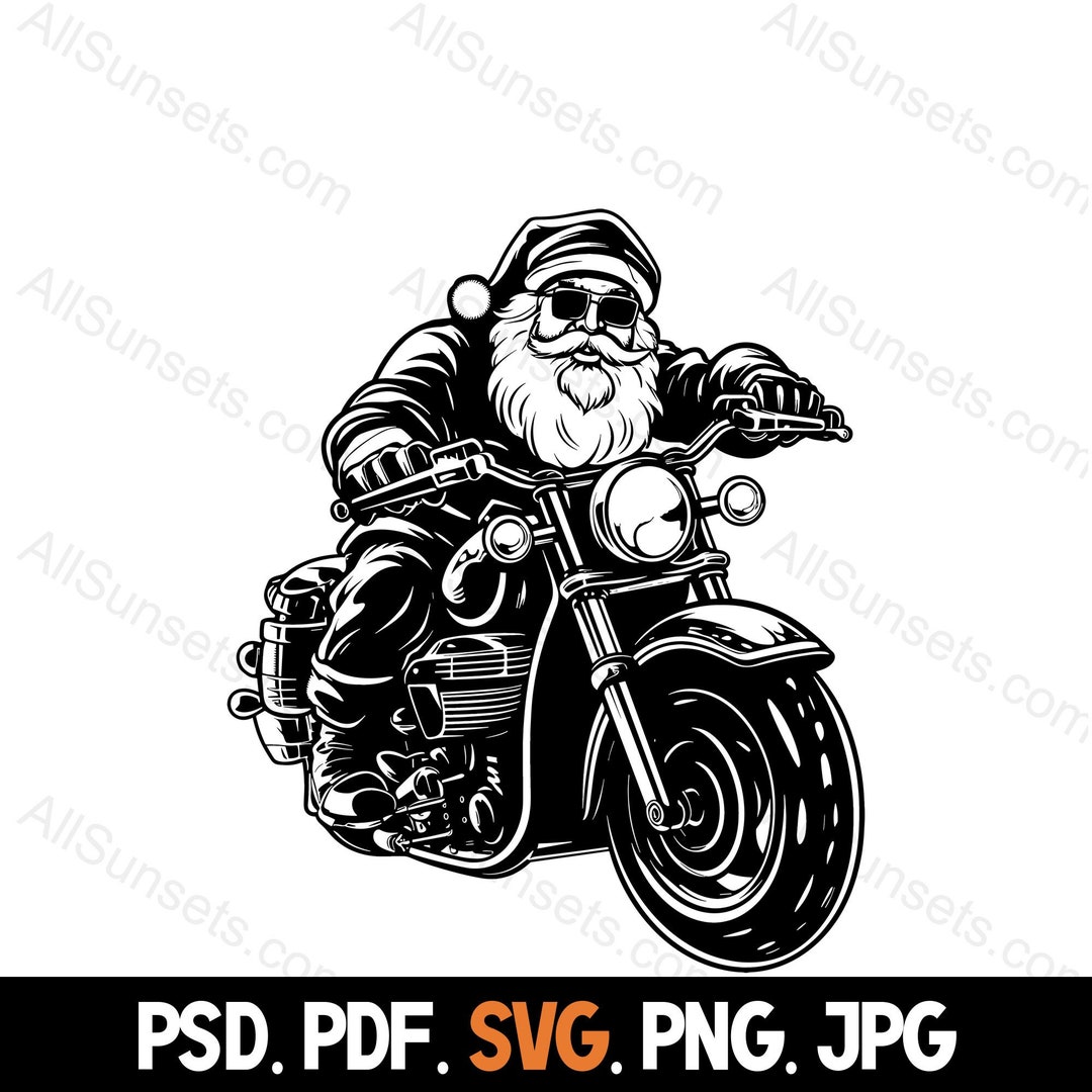 Santa Claus Biker Motorcycle Rider Silhouette Svg Png Psd Jpg Pdf File ...