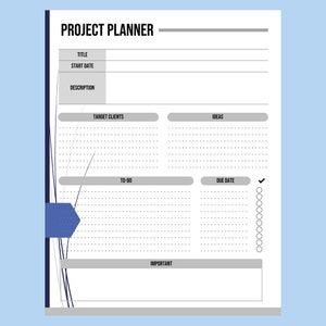 Project Planner Printable PDF Blue Themed 2 Pdfs Color and Greyscale ...
