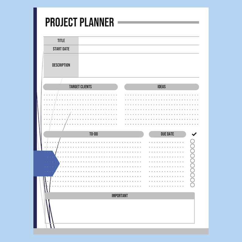 Project Planner Printable PDF Blue Themed 2 Pdfs Color and - Etsy