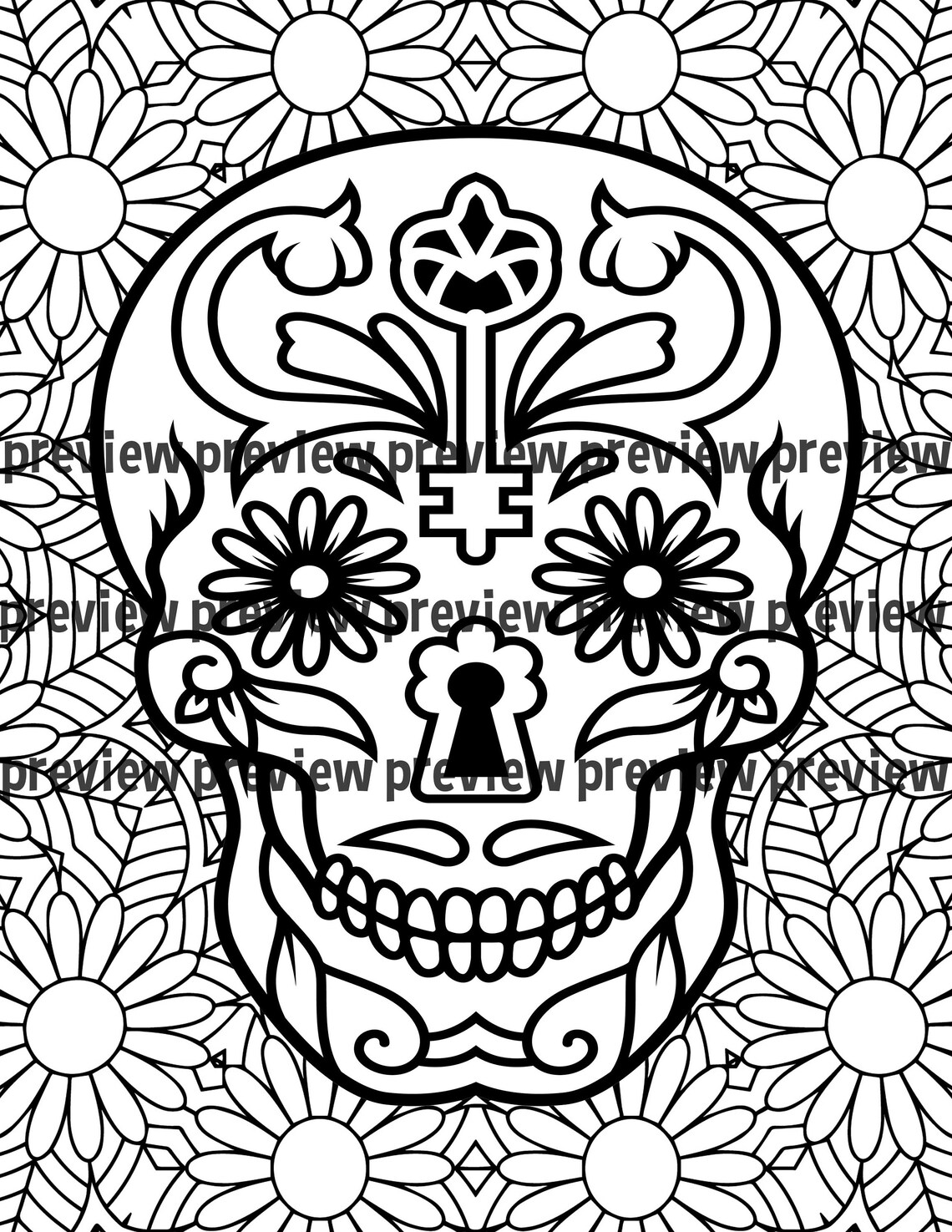 Sugar Skulls Adult Coloring Pages 3 Pack 3 Mexican Dia De Los | Etsy