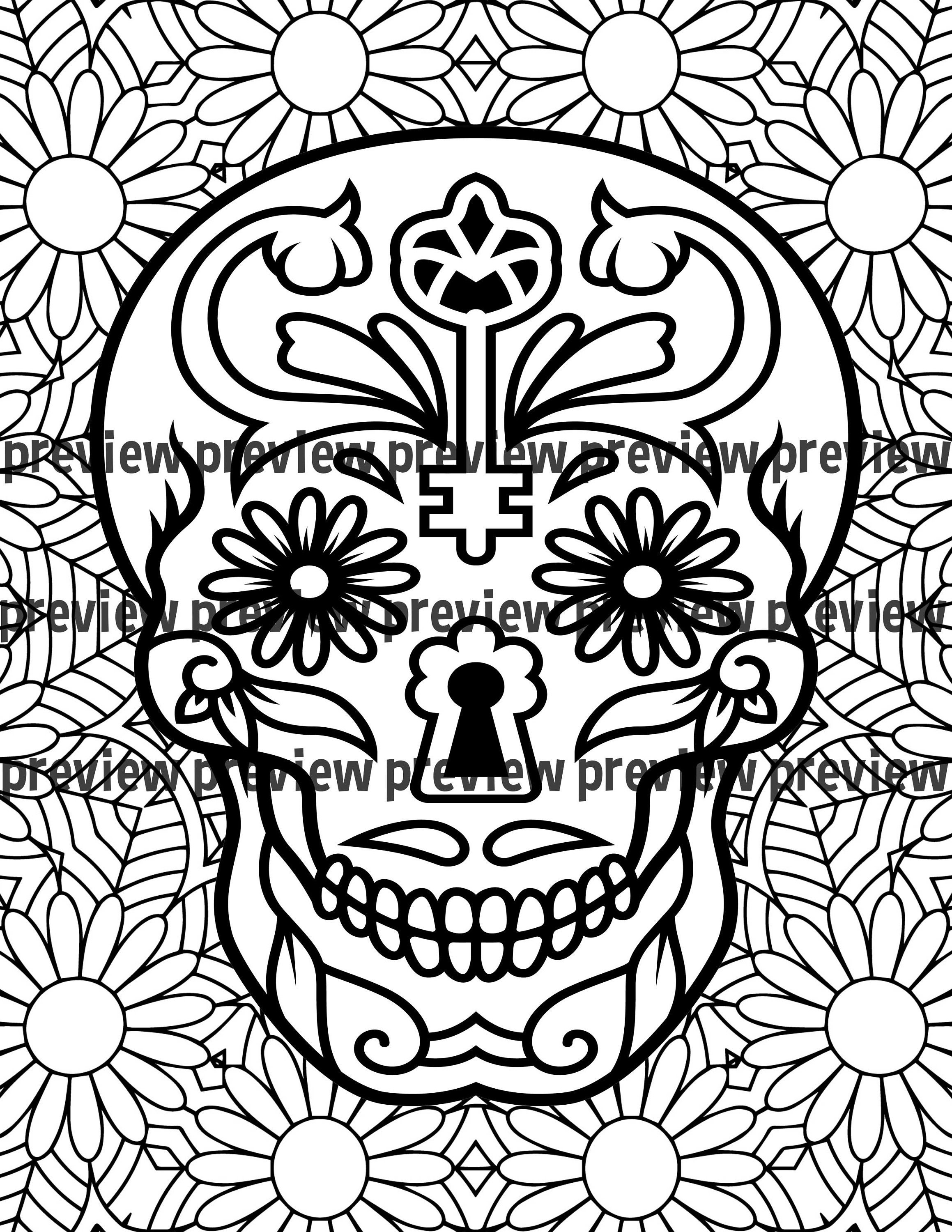Sugar Skulls Adult Coloring Pages 3 Pack 3 Mexican Dia De Los | Etsy