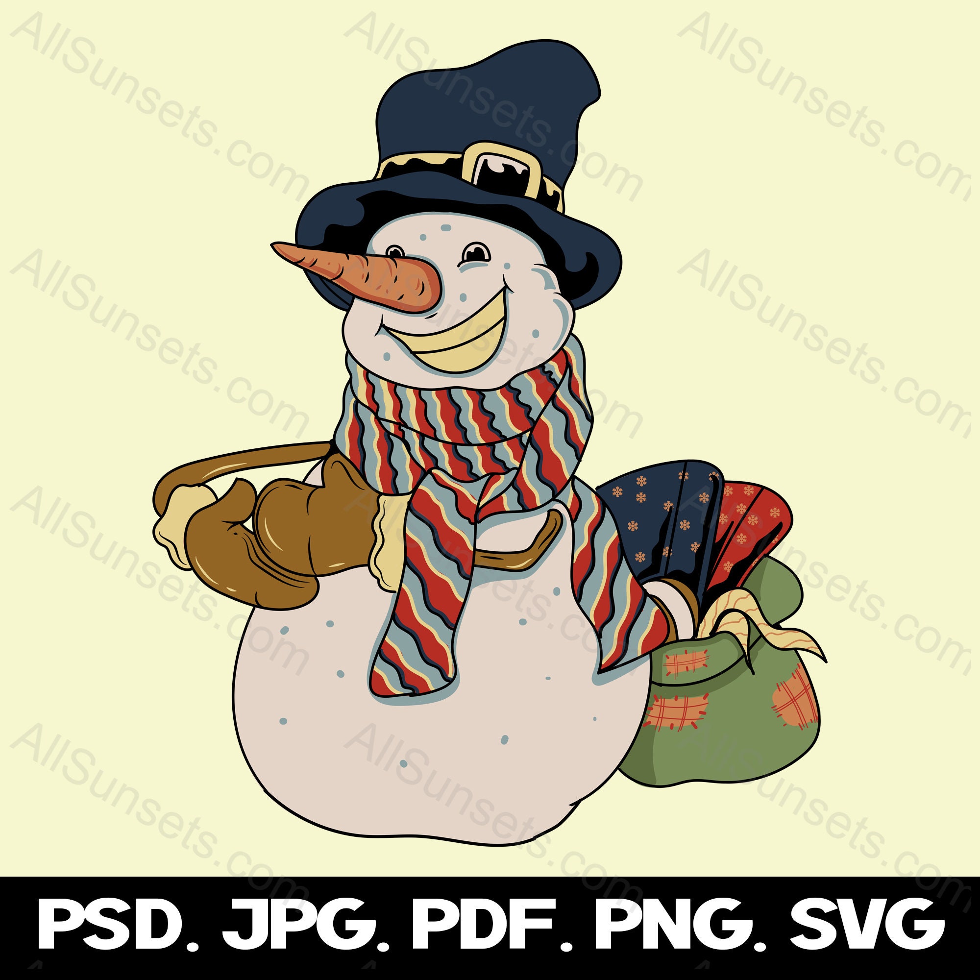 Snowman Svg Png Jpg Pdf Psd File Types Vintage Christmas Top - Etsy