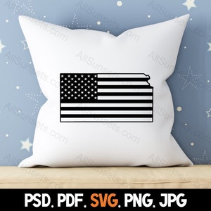 Kansas State Shape American Flag PNG SVG Pdf Psd Jpg Patriotic Clipart ...