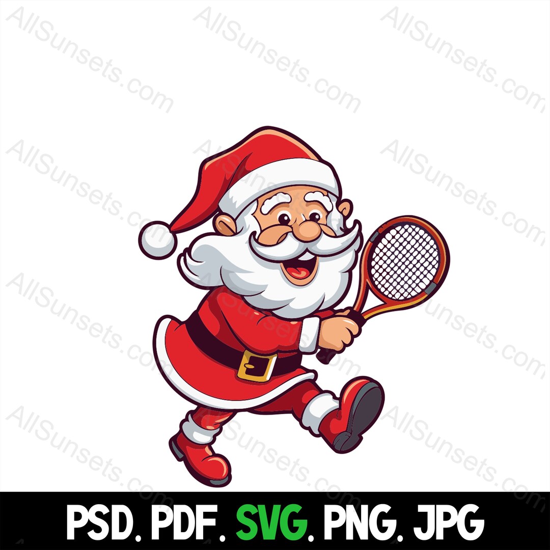 Santa Claus Playing Tennis Svg Png Pdf Psd Jpg File Types Christmas St ...