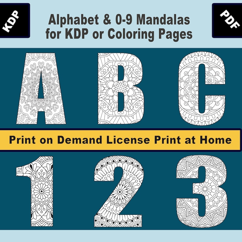 KDP Alphabet A-Z & Numbers 0-9 Mandalas Coloring Pages Sheets PDF ABC ...