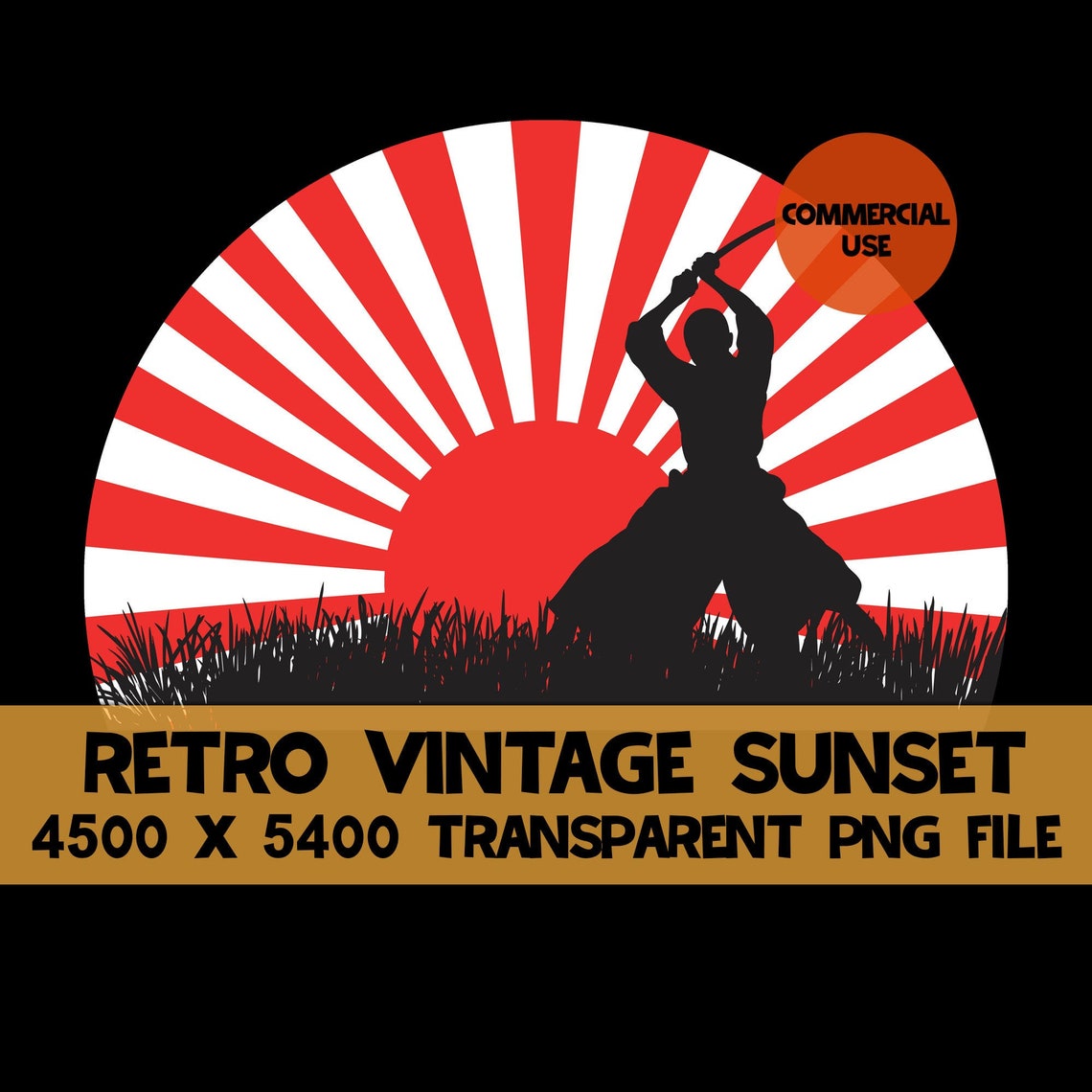 Japanese Samurai Warrior Red Rising Sun Sunset Clip Art PNG File ...