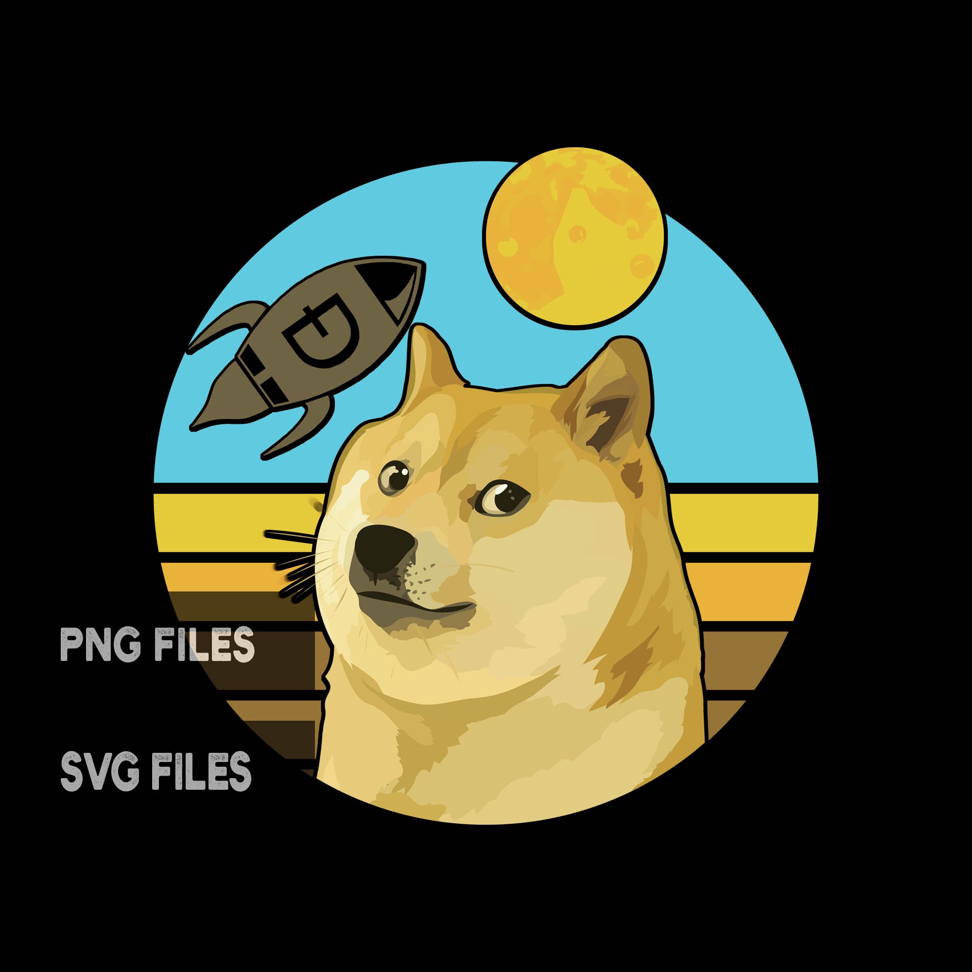 Dogecoin SVG Doge Coin PNG Rocket Moon Image Retro Sunset - Etsy UK