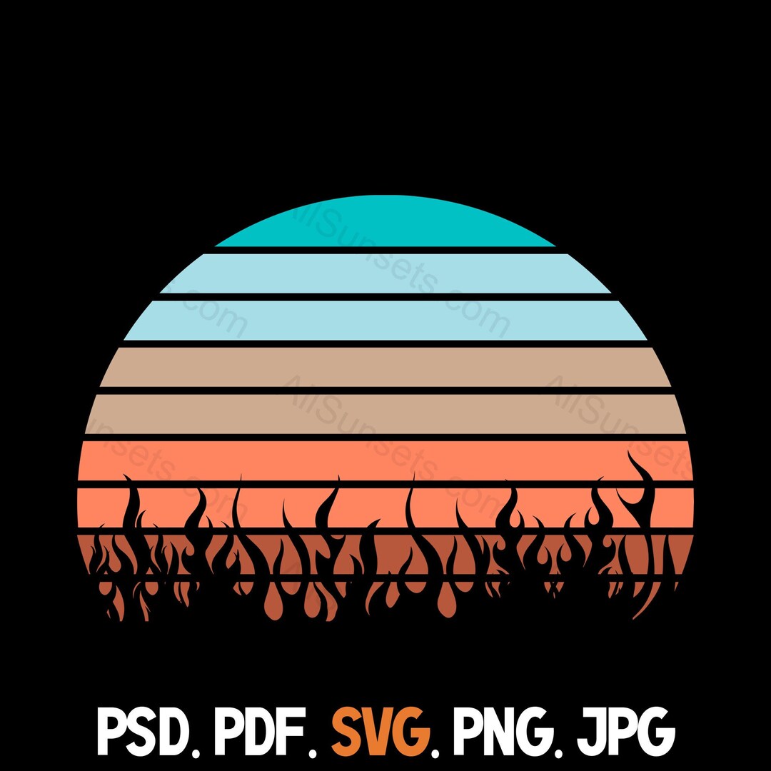 Coral Teal Retro Flames Sunset Circle Svg Png Jpg Psd Pdf File - Etsy
