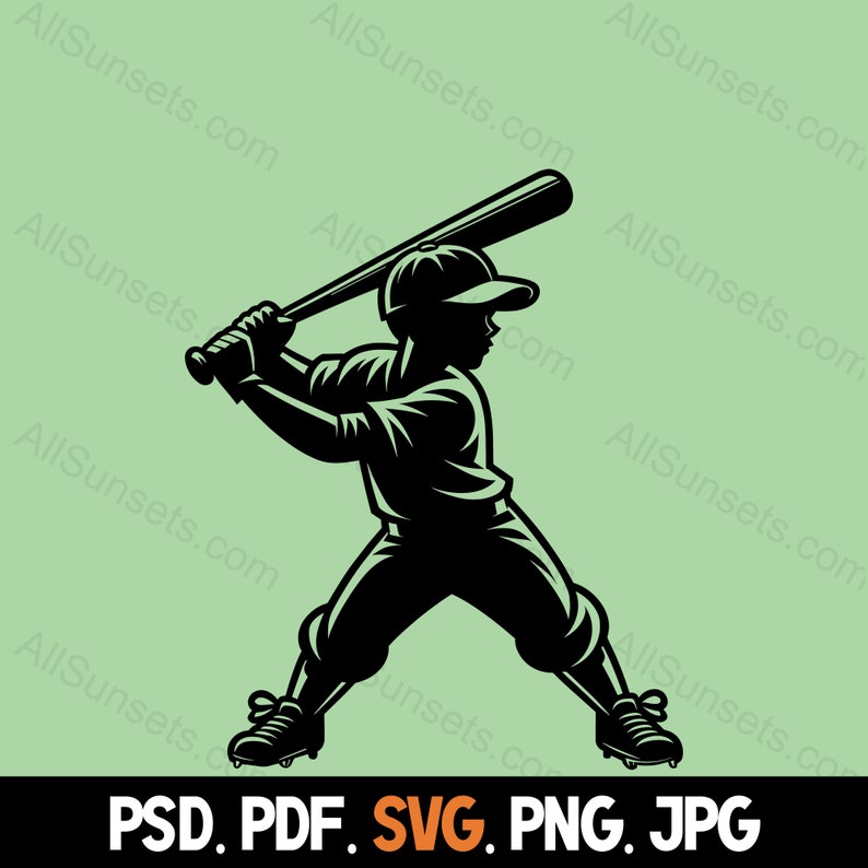 Child Baseball Player Silhouette Svg Png Jpg Pdf Psd File Types Youth ...