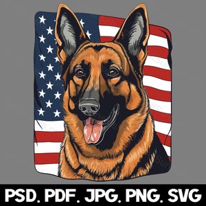 German Shepherd American Flag Svg Png Jpg Pdf Psd File Types USA Themed ...