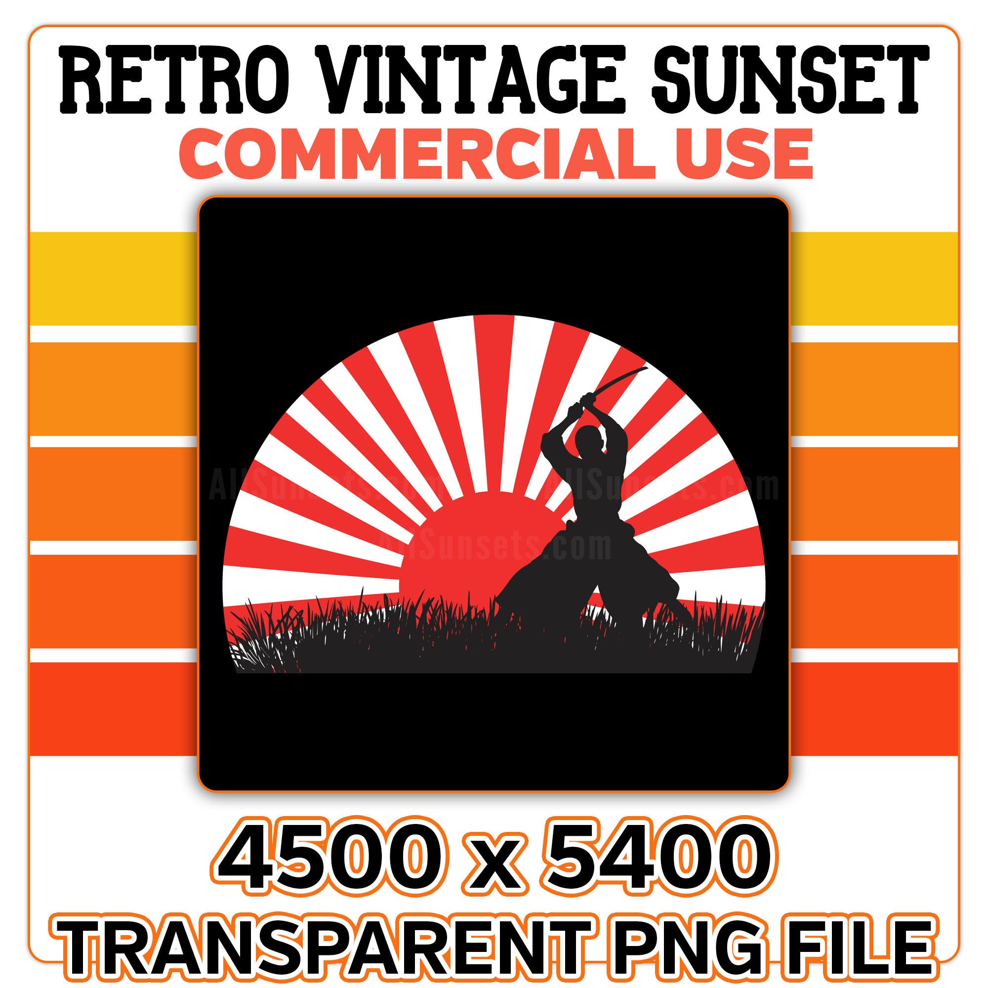 Japanese Samurai Warrior Red Rising Sun Sunset Clip Art PNG - Etsy