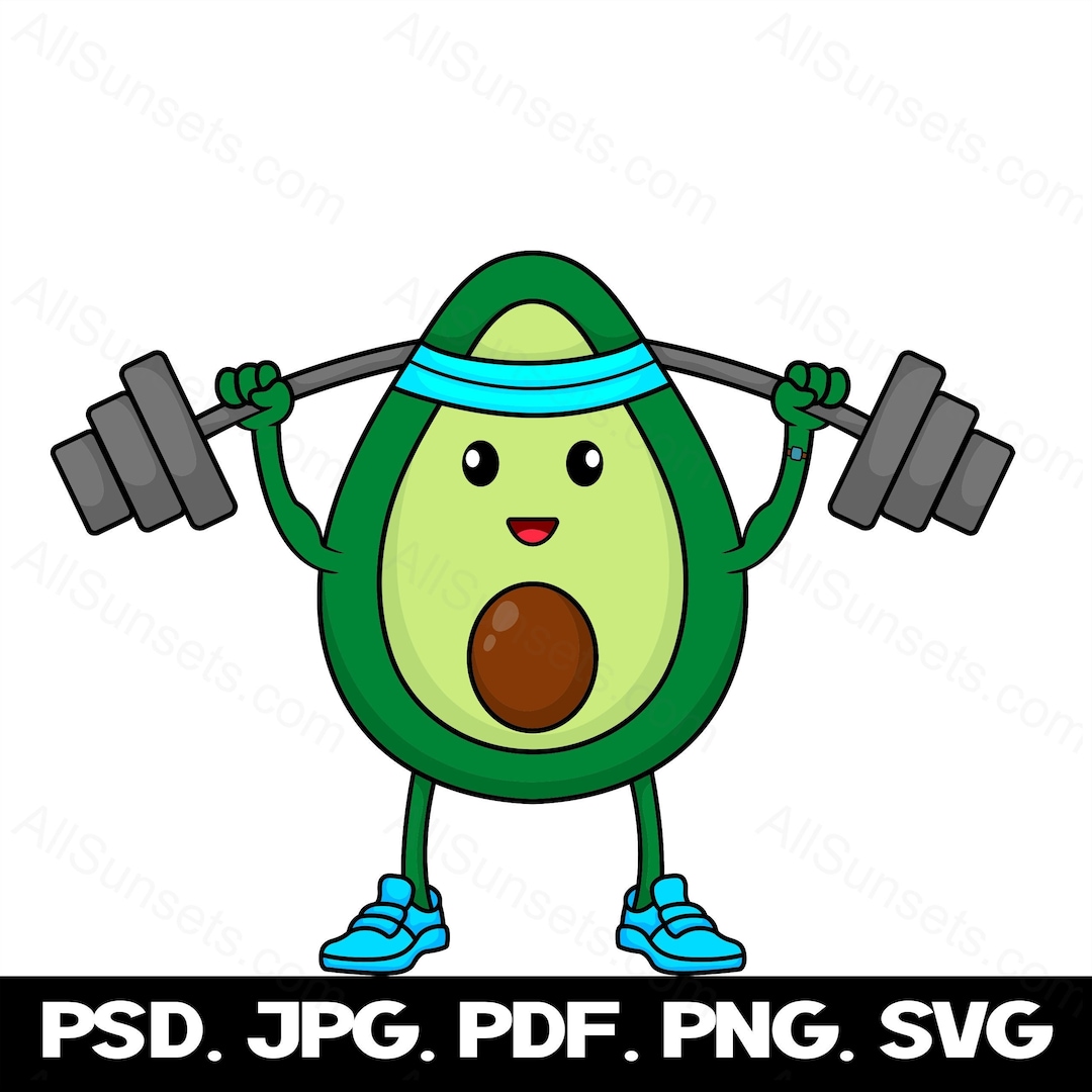 Avocado Weightlifting Exercise Fitness Vegetable Fruit Svg Png Pdf Psd ...