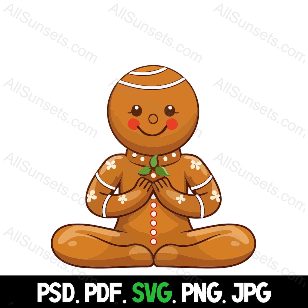 Gingerbread Man Cookie Sitting Yoga Pose Christmas Yuletide Clipart Svg ...