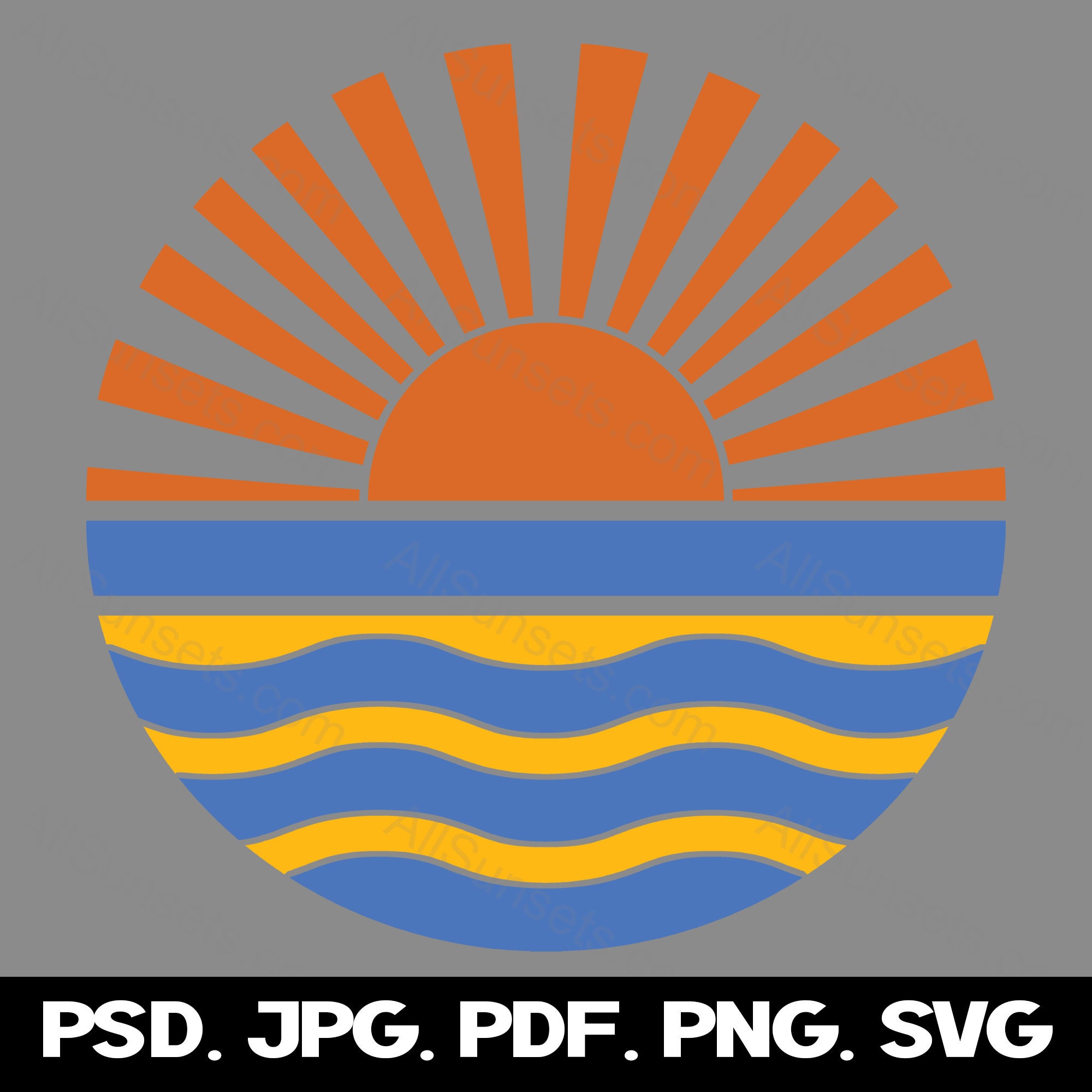 Retro Sunset Ocean Waves Sun Rays PNG SVG Pdf Jpg Psd Files - Etsy