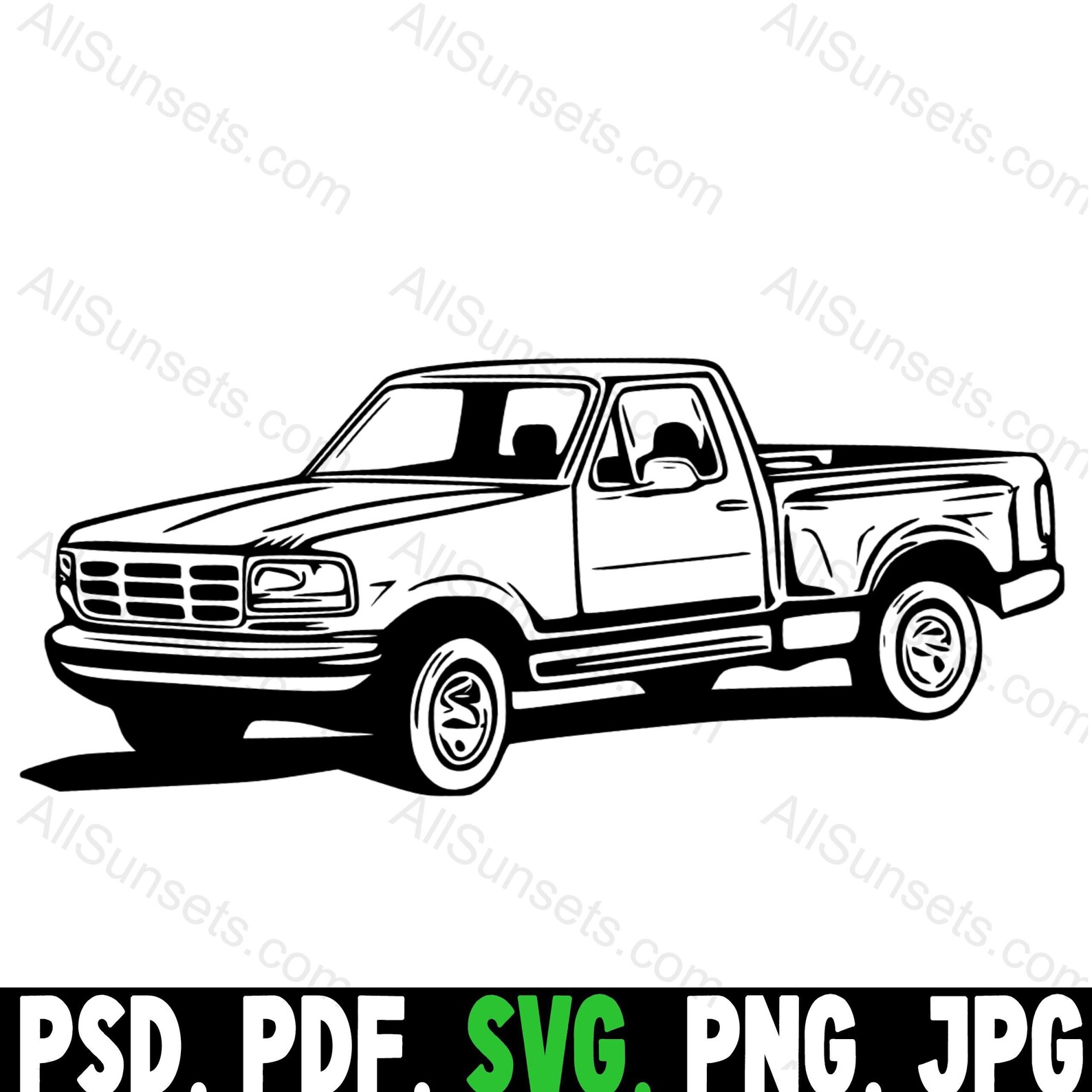 Pickup Truck Stepside SVG 1990s 90's Square Body Vehicle Vector Graphic ...
