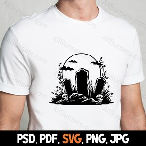 Graveyard Scene Silhouette Svg Png Jpg Psd Pdf File Types Spooky Skulls ...