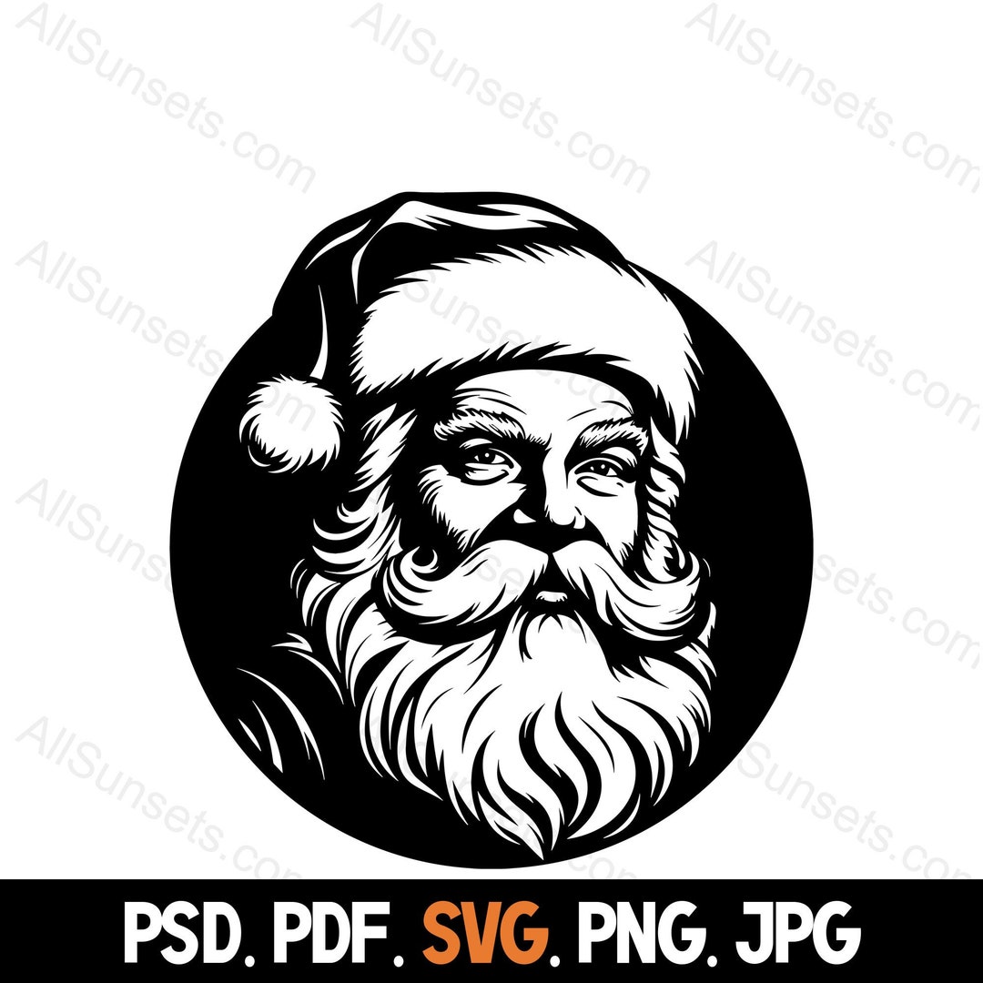 Santa Claus Face Circle Silhouette Svg Png Pdf Psd Jpg File Types ...