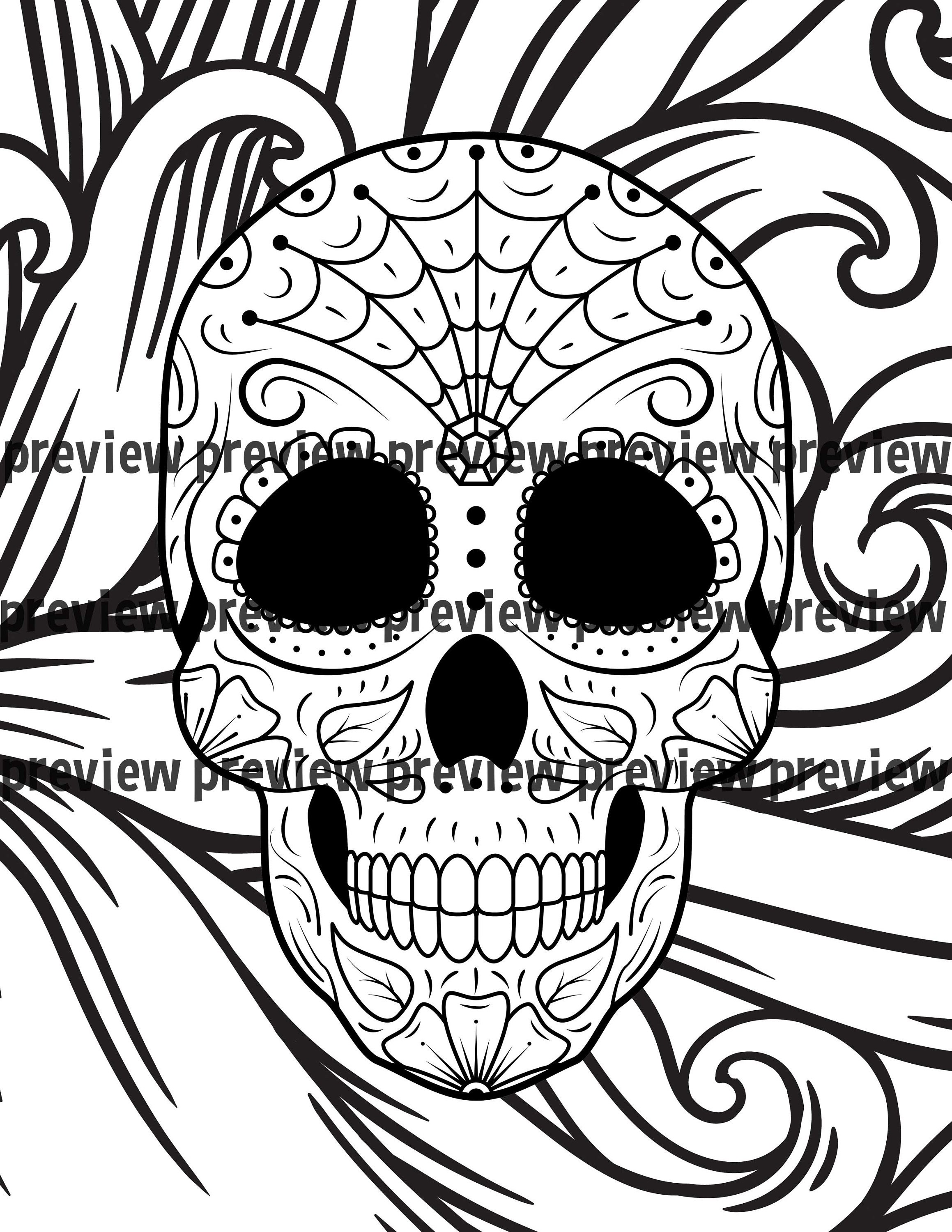 Sugar Skulls Adult Coloring Pages 3 Pack #4 Mexico Dia De Los Muertos ...