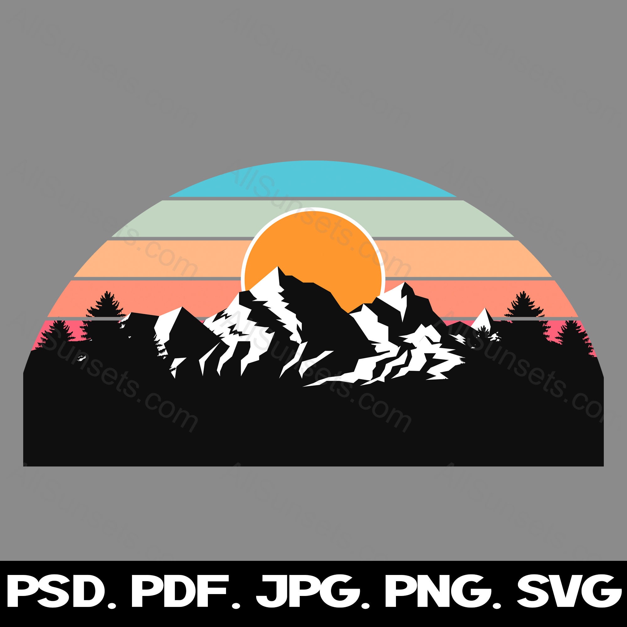 Mountain Retro Vintage Sunset PNG Clipart Snow Trees Outdoors - Etsy