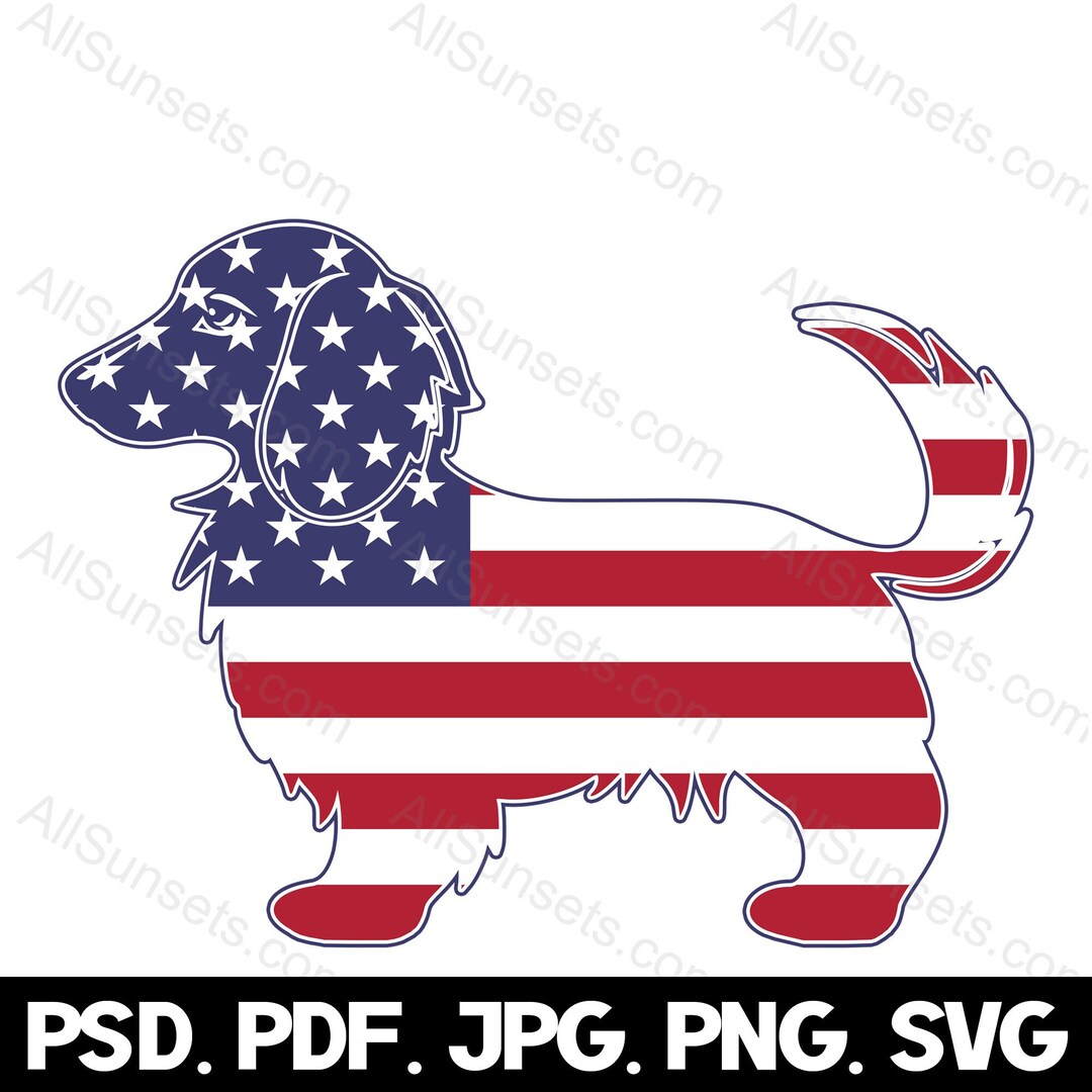 Long Hair Dachshund Dog Shaped American Flag Svg Png Jpg Pdf Psd File ...