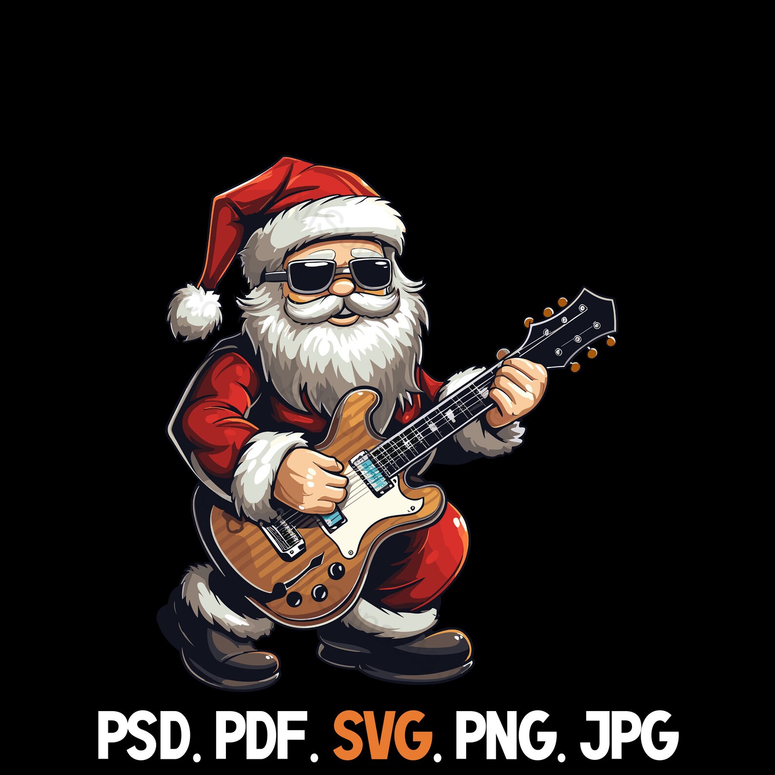 Santa Claus Playing Guitar Svg Png Pdf Psd Jpg File Types Christmas ...