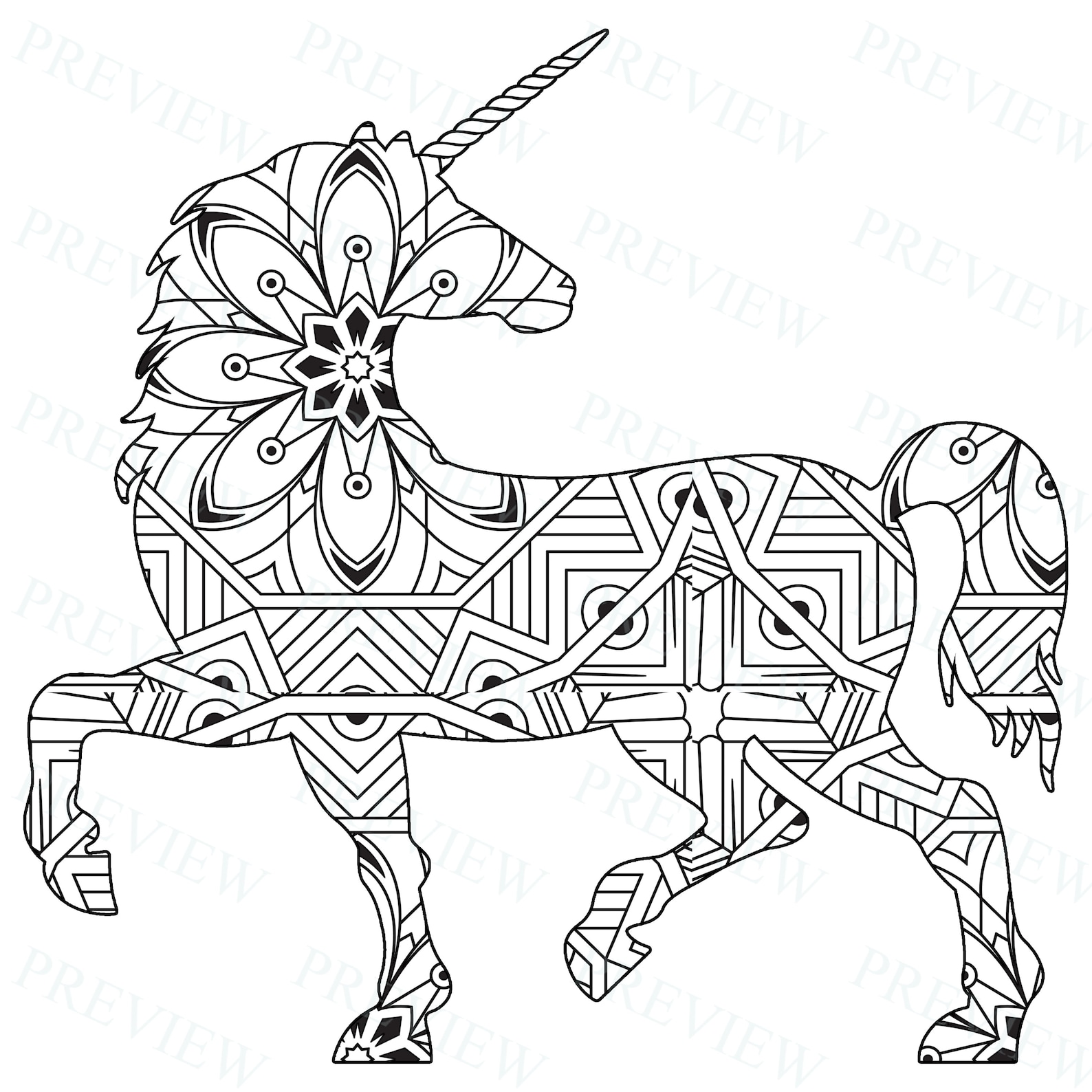 10 Mandala Unicorn Mandala Coloring Pages Commercial License - Etsy