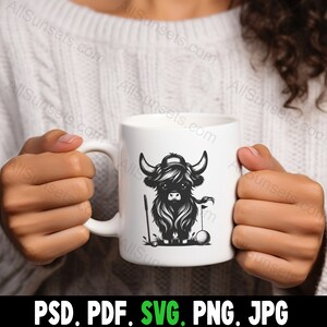 Highland Cow Playing Golf Silhouette Svg Png Pdf Jpg Psd File Types ...