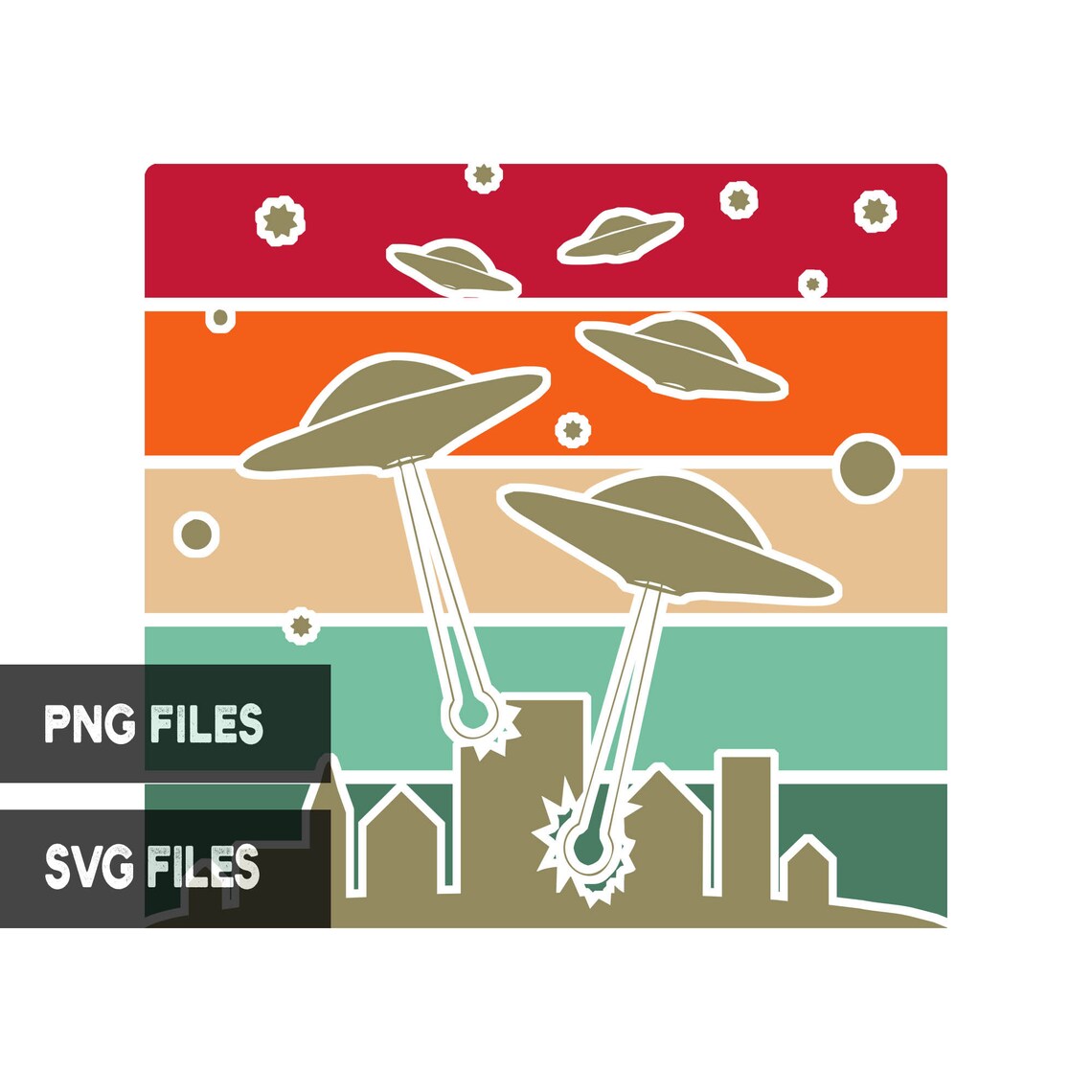 Ufos Attack City Retro Sunset Stripes PNG SVG Cut Files Graphic Clipart ...