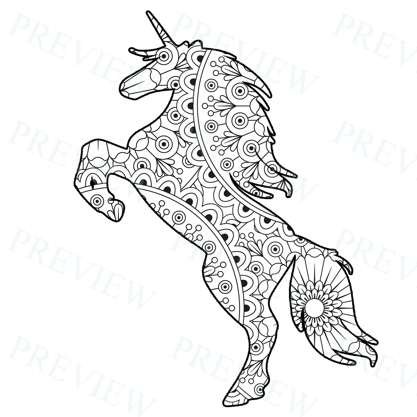 10 Mandala Unicorn Mandala Coloring Pages Commercial License - Etsy