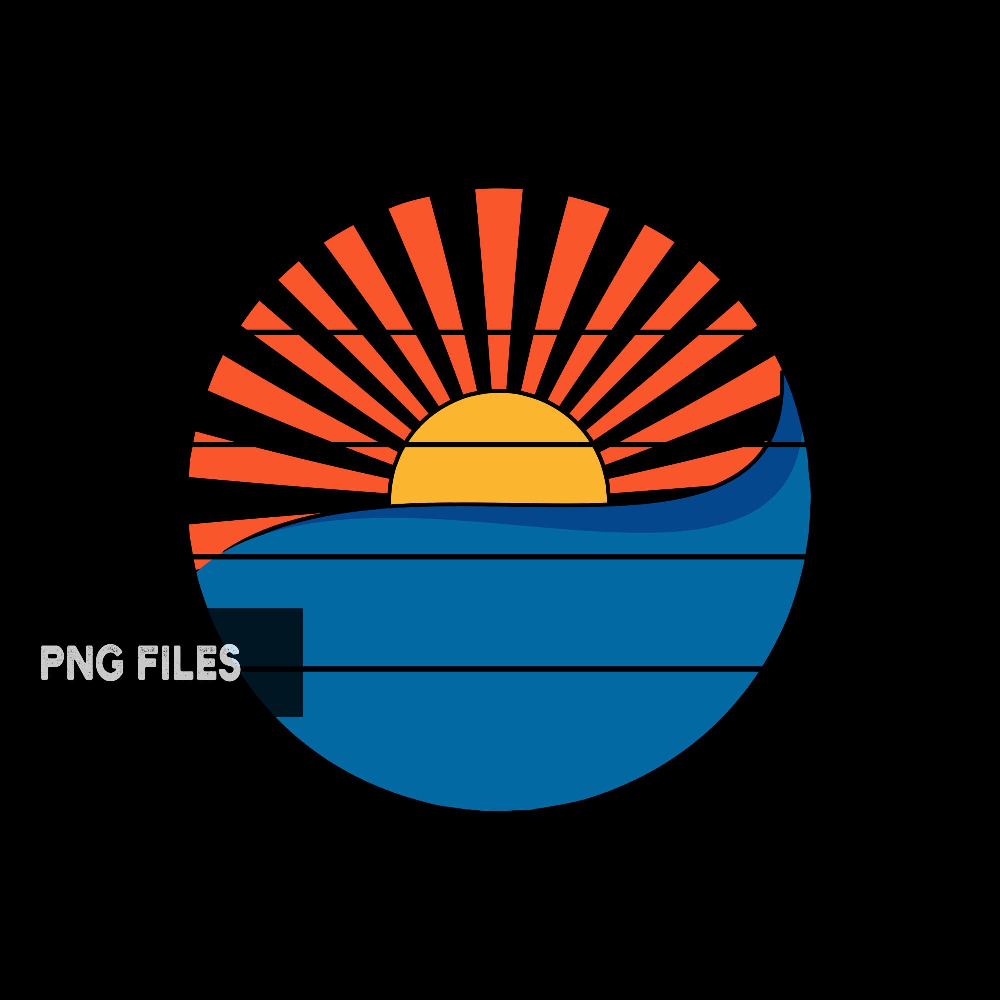 Blue Ocean Waves Retro Vintage Sunset Clipart Svg Png Jpg Psd - Etsy