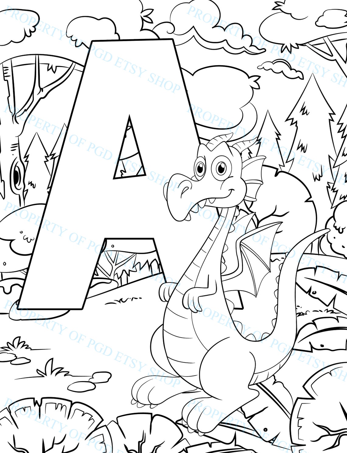 Dragons Alphabet Coloring Book for Toddlers A-Z Adorable Fire | Etsy