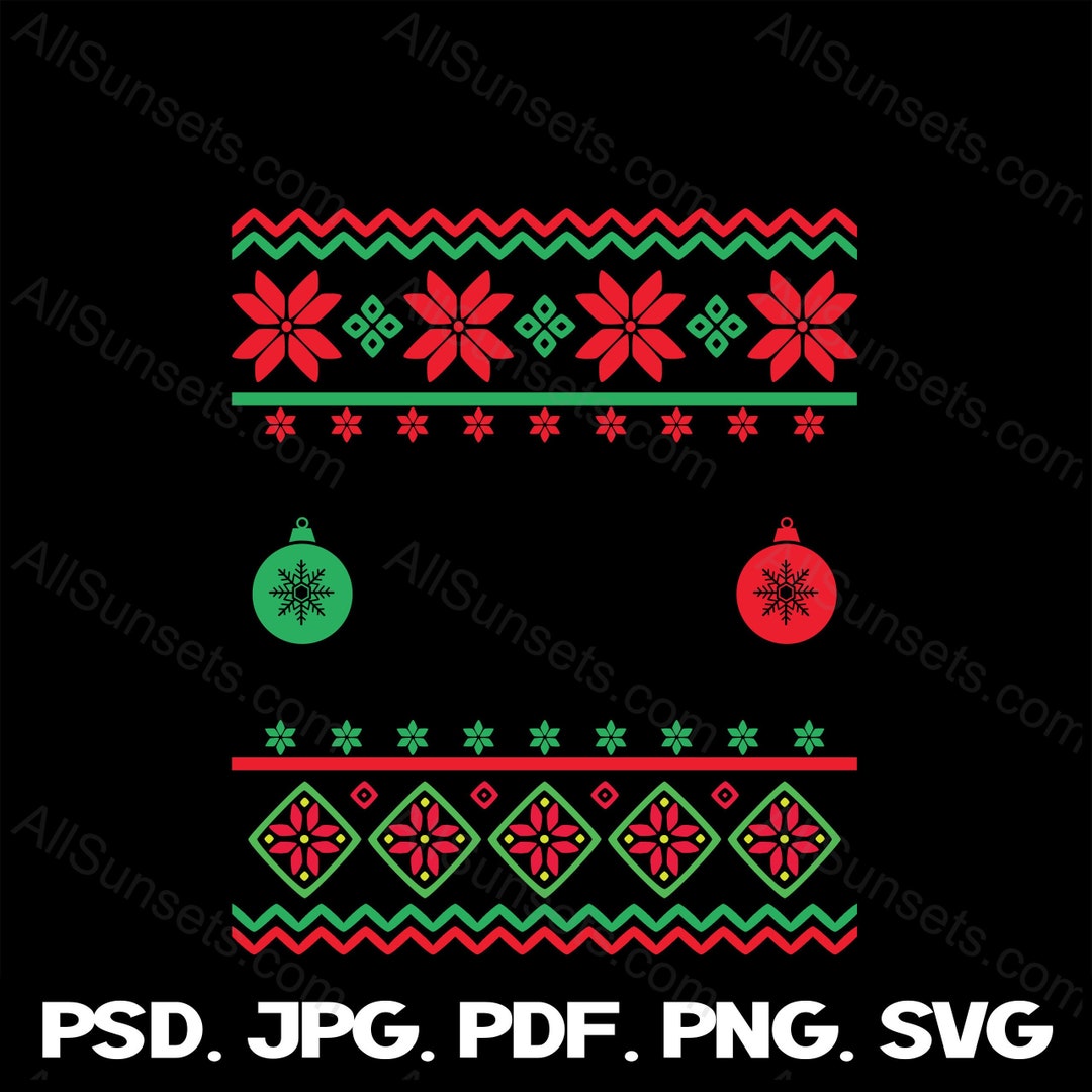 Ugly Christmas Sweater Clipart 6 Ornaments Red Flowers Poinsettia Xmas ...