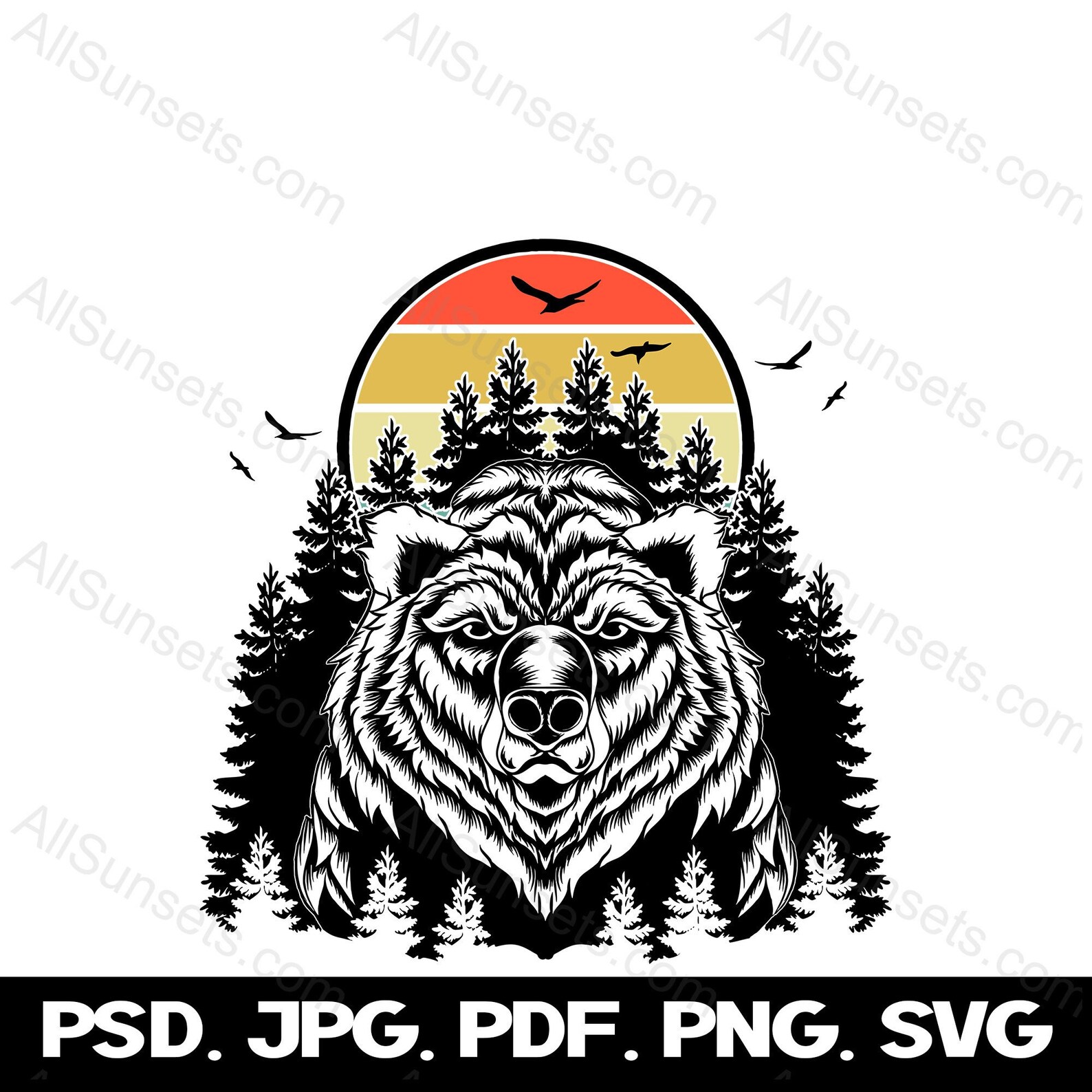 Bear Trees Scene Vector File Format Animals Forest Graphics - Etsy