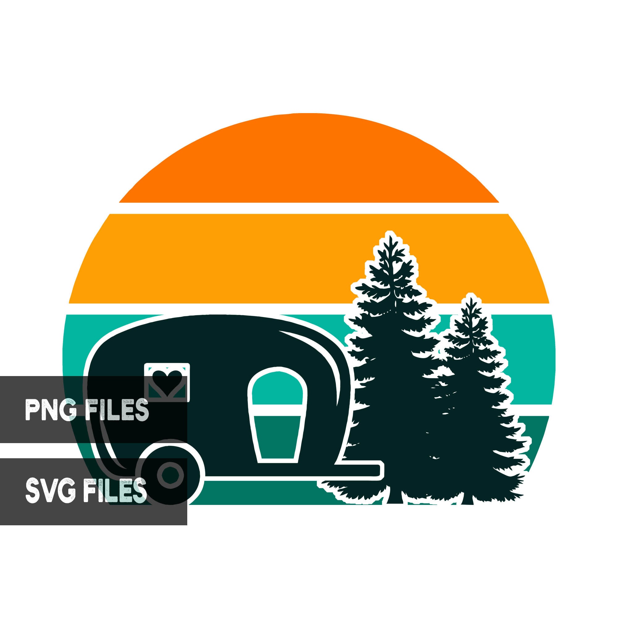 Camper Heart Window Retro Sunset PNG SVG Cut File Clipart Camping Trees ...