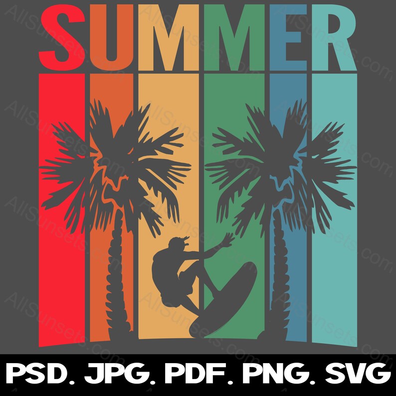 Summer Beach Surfing SVG PNG Files Palm Trees Retro Stripes - Etsy