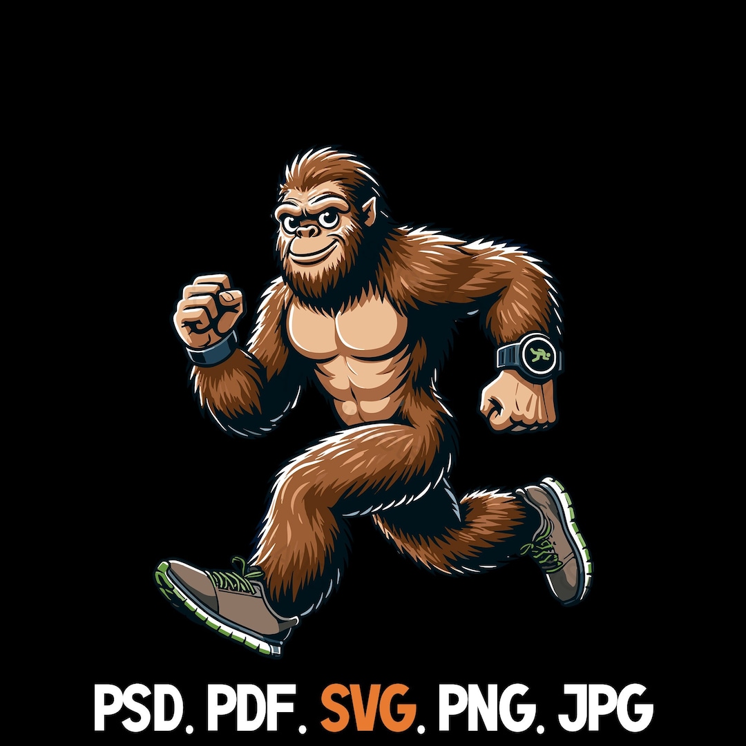 Bigfoot Running Svg Png Pdf Psd Jpg File Types Sasquatch Jogging Half ...