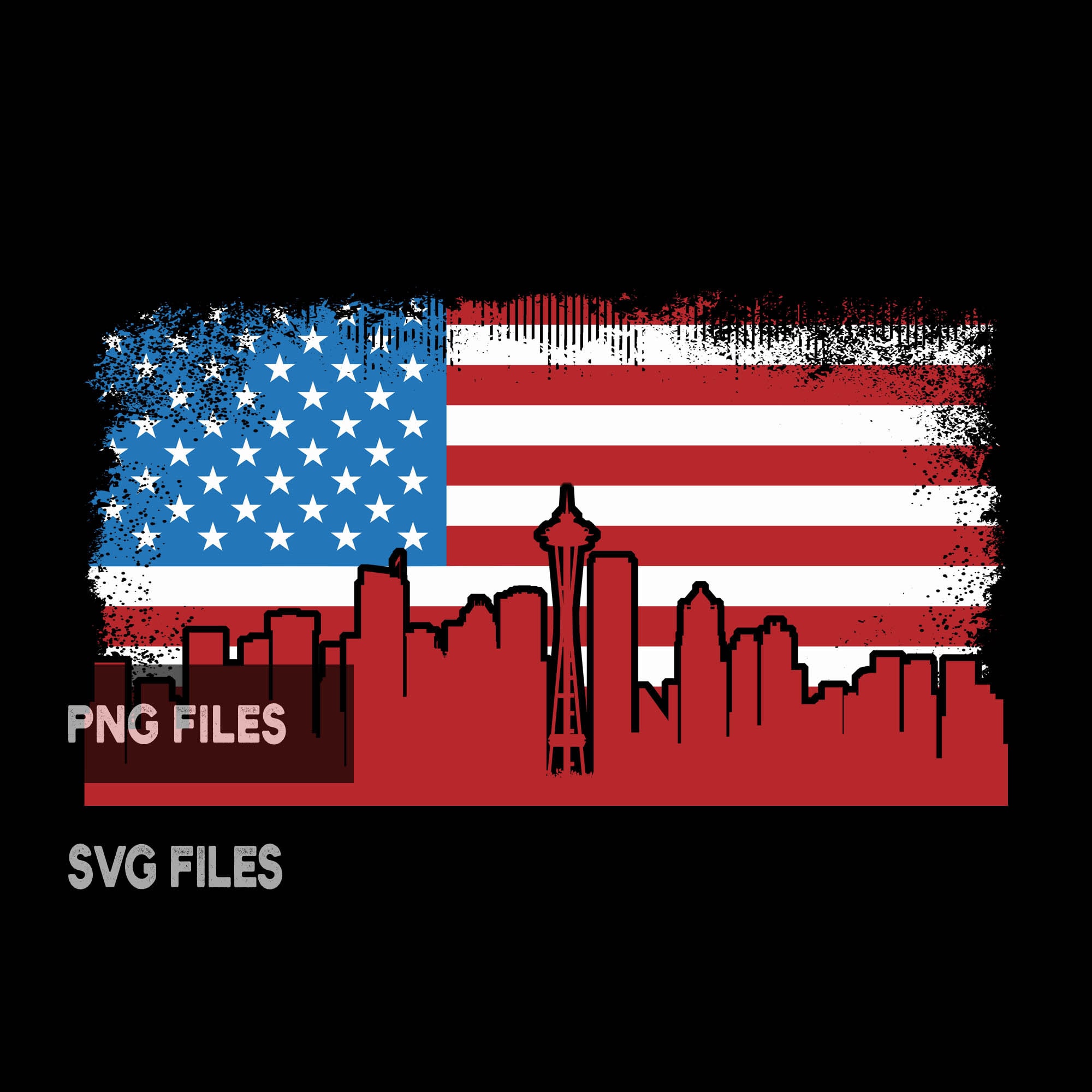 Seattle Washington Grunge American Flag Cityscape PNG SVG Cut Files ...