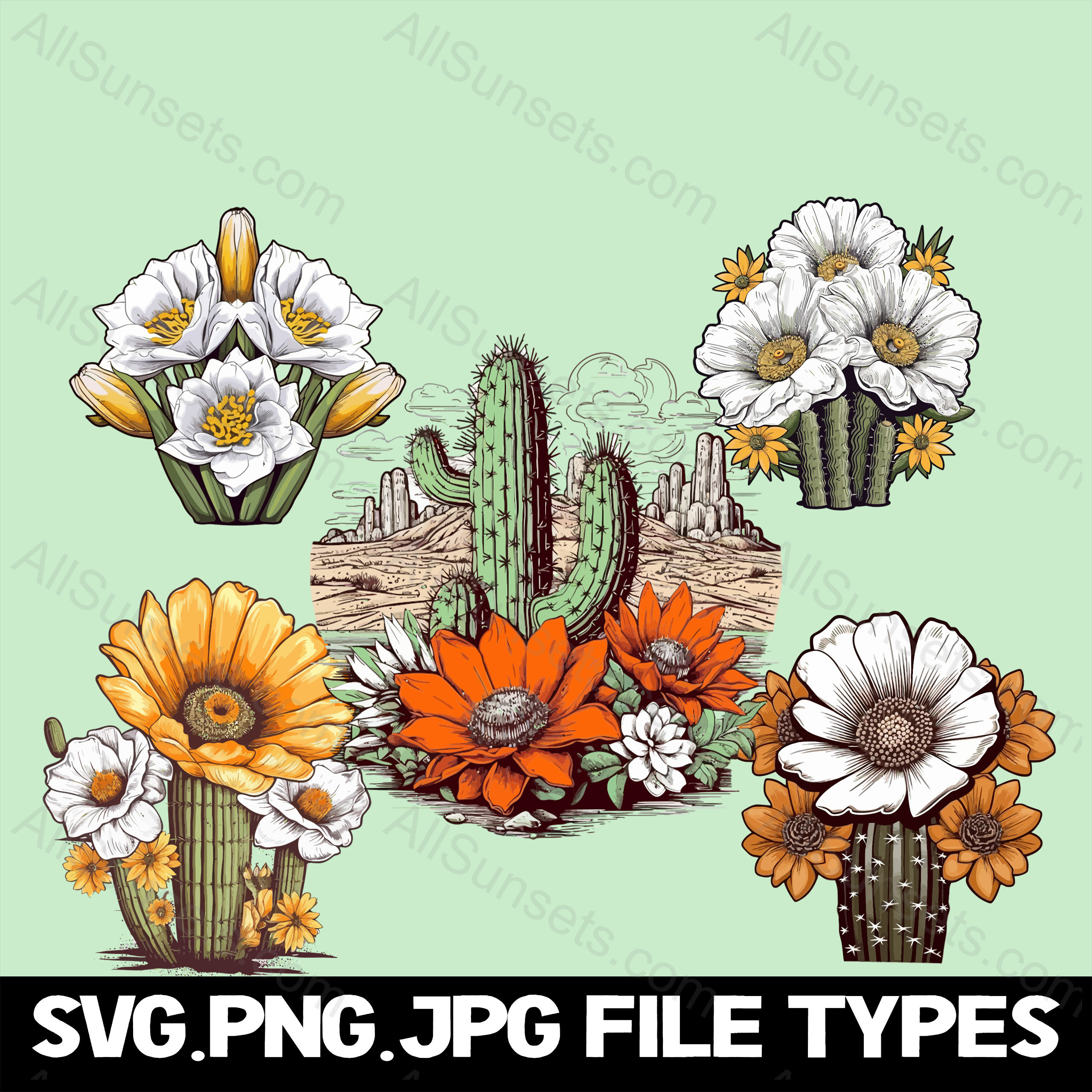 Arizona State Flower Pretty Saguaro Cactus Blossom Graphics Bundle ...