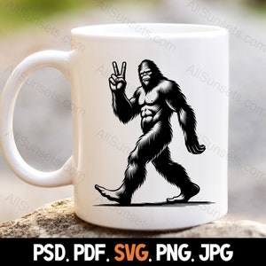 Bigfoot Peace Sign Silhouette Svg Png Jpg Psd Pdf File Types of a Yeti ...