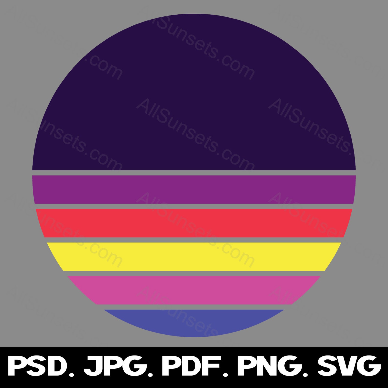 80s 6 Color Retro Sunset Circle Svg Png Jpg Psd Pdf File Types Clipart ...