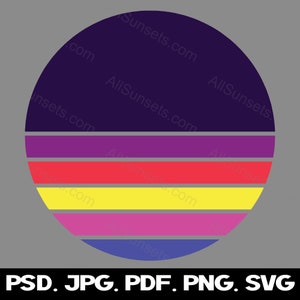 80s 6 Color Retro Sunset Circle Svg Png Jpg Psd Pdf File Types Clipart ...