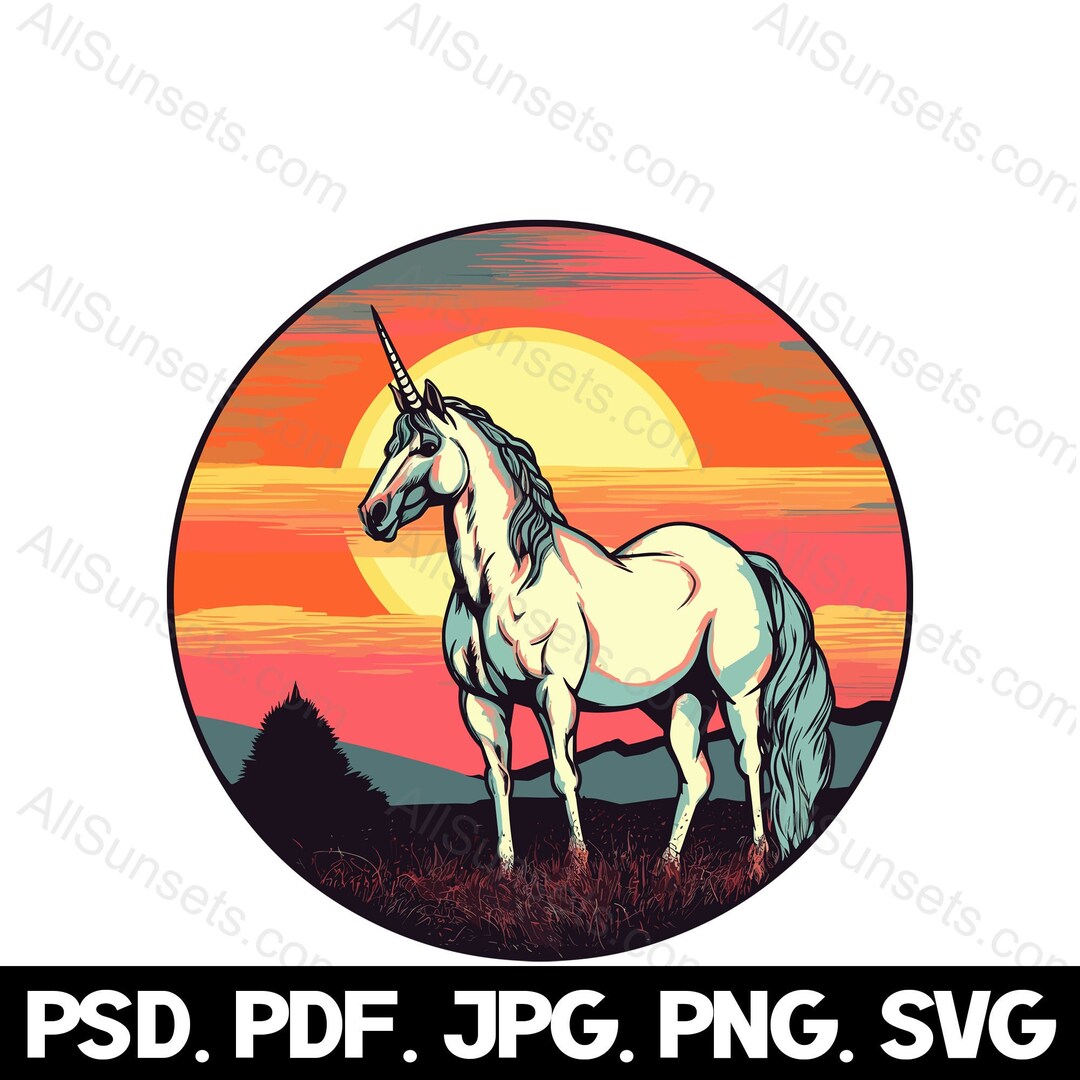 Unicorn Retro Sunset Svg Png Jpg Pdf Psd File Types Round Retro Circle ...